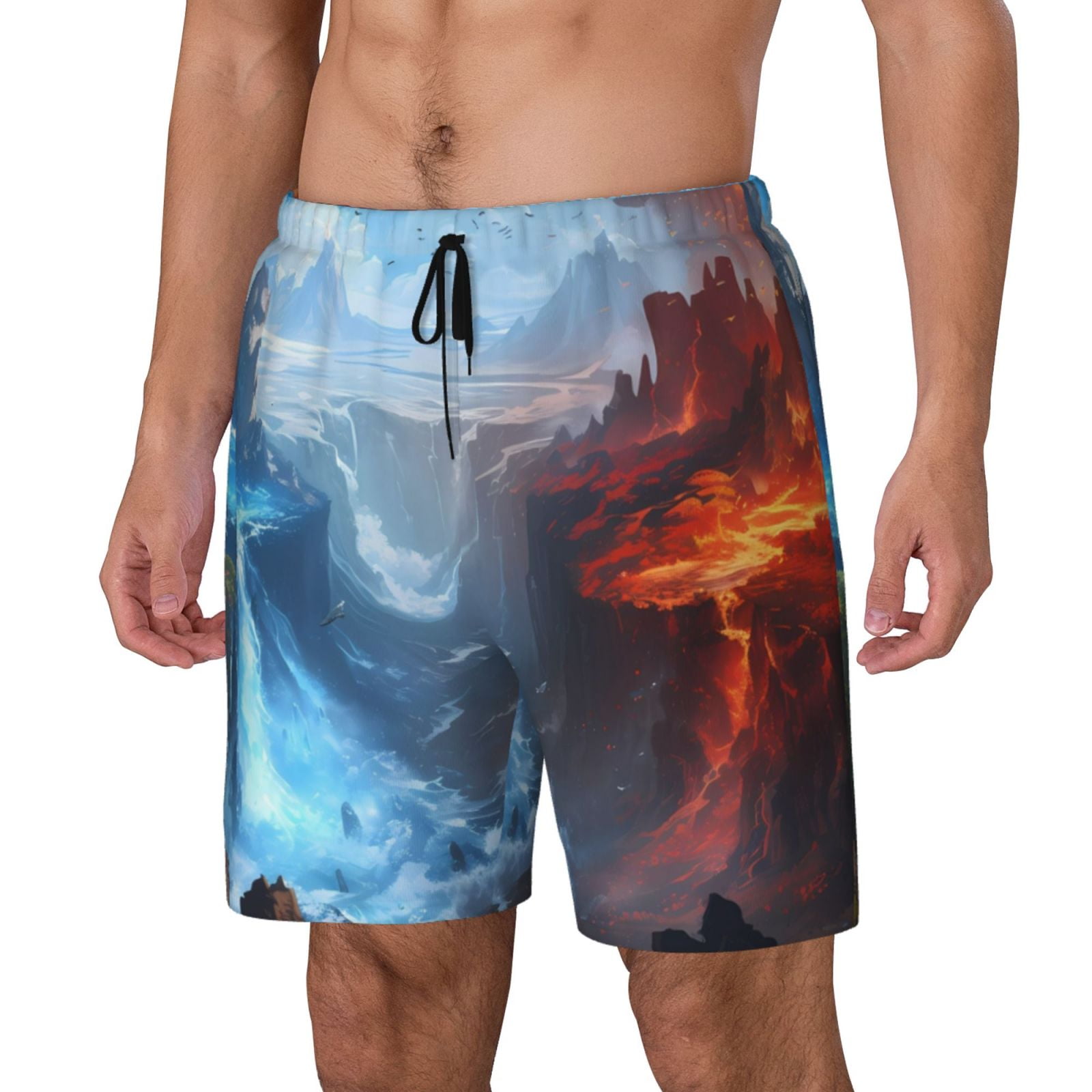 Vsdgher Red And Blue Fire Mountains for Mens Swim Trunks with ...