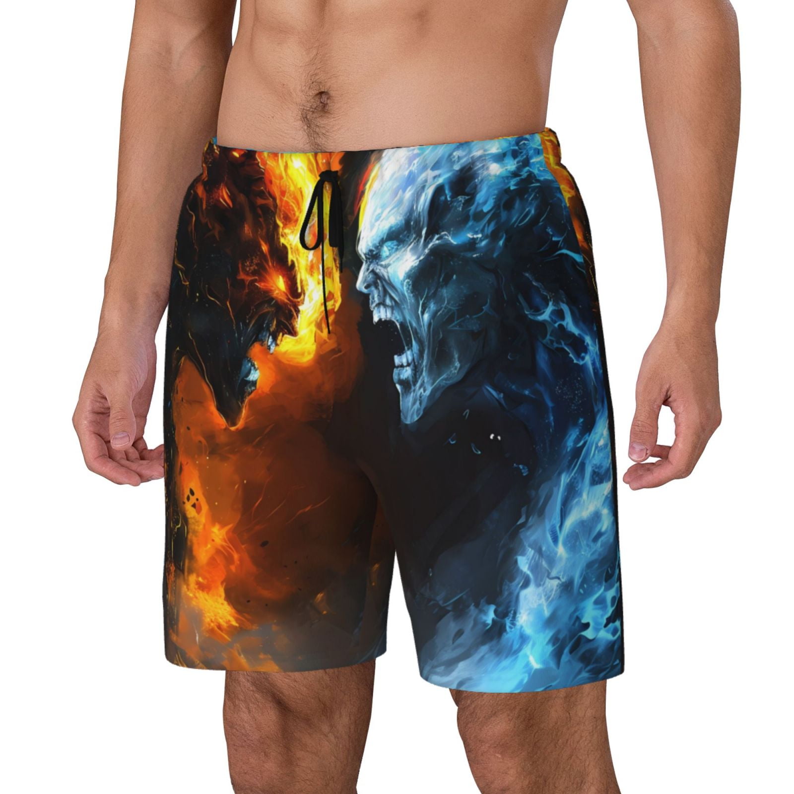 Vsdgher Red And Blue Fire Skull Warrior for Mens Swim Trunks with ...