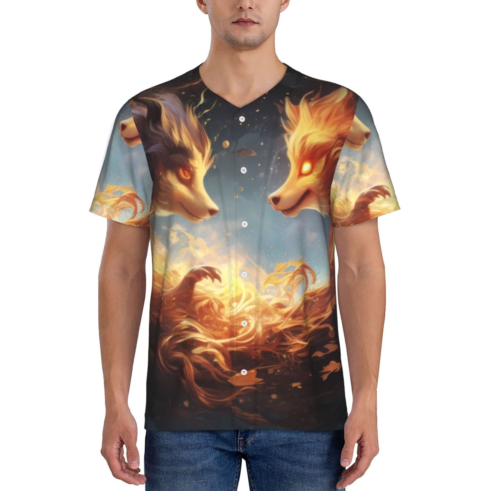 Vsdgher Red And Gray Flame Fox Mens T-Shirts Baseball Vintage ...