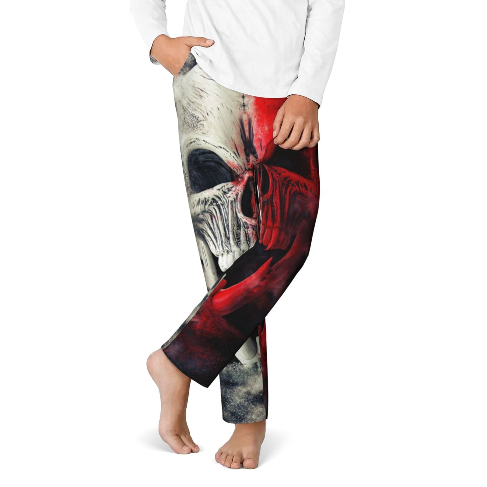 Vsdgher Red And White Screaming Demon Skull Print Kids Pajama Pants ...