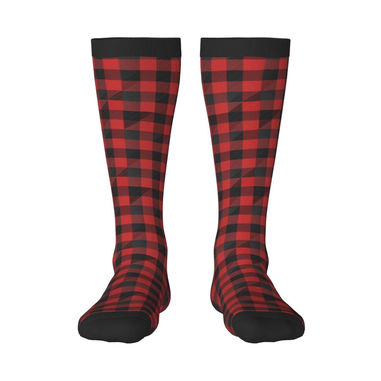 Vsdgher Red Black Plaid Print Thigh High Socks Extra Long Stretchy Sock ...