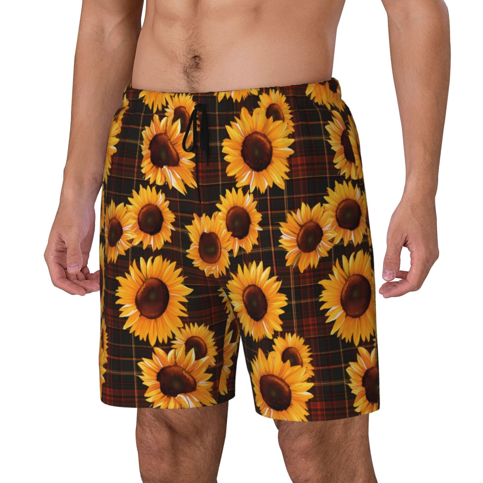 Vsdgher Red Black Plaid Sunflower for Mens Swim Trunks with Compression ...
