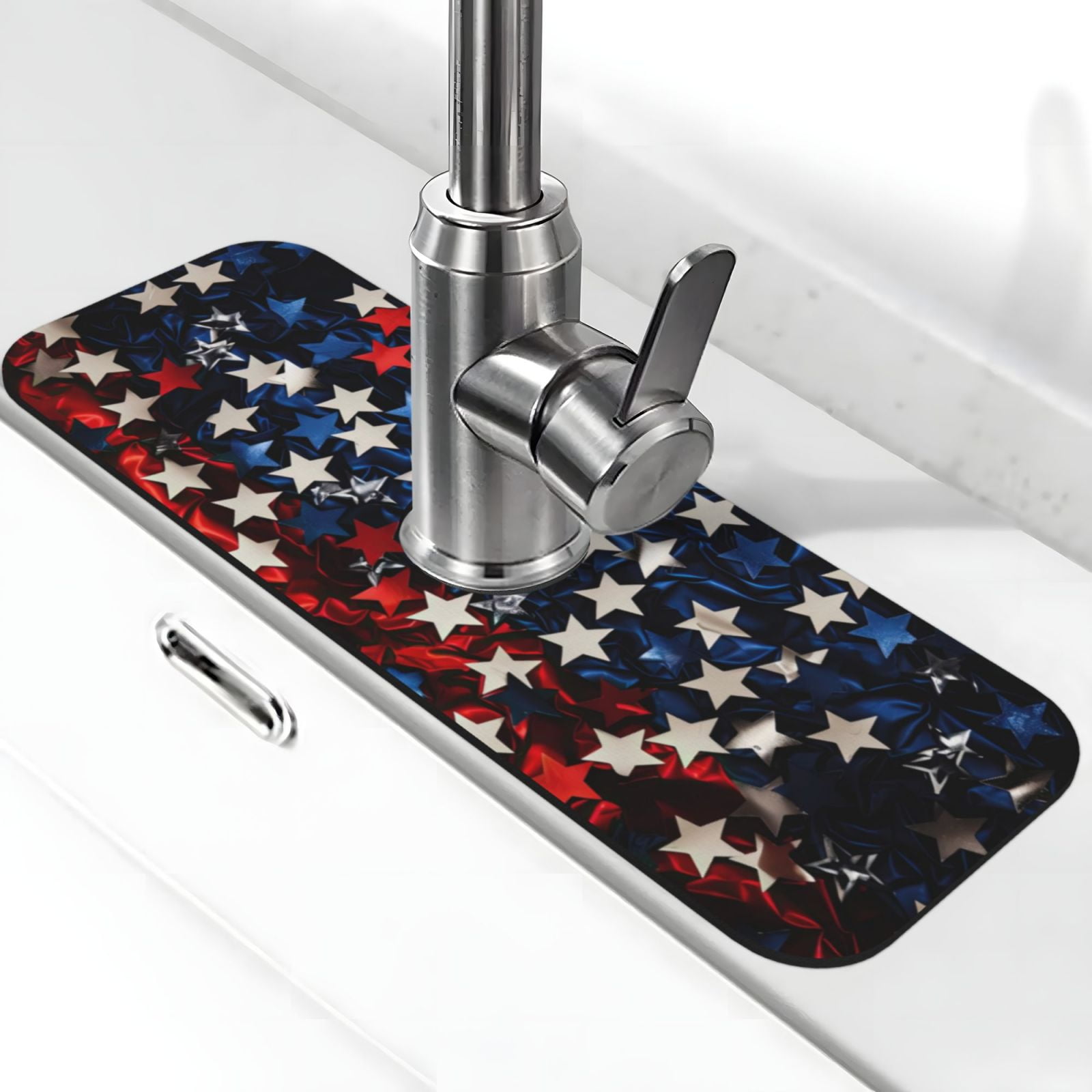 Vsdgher Red Blue White Stars Kitchen Sink Splash Guard Faucet Mat -1 PC ...