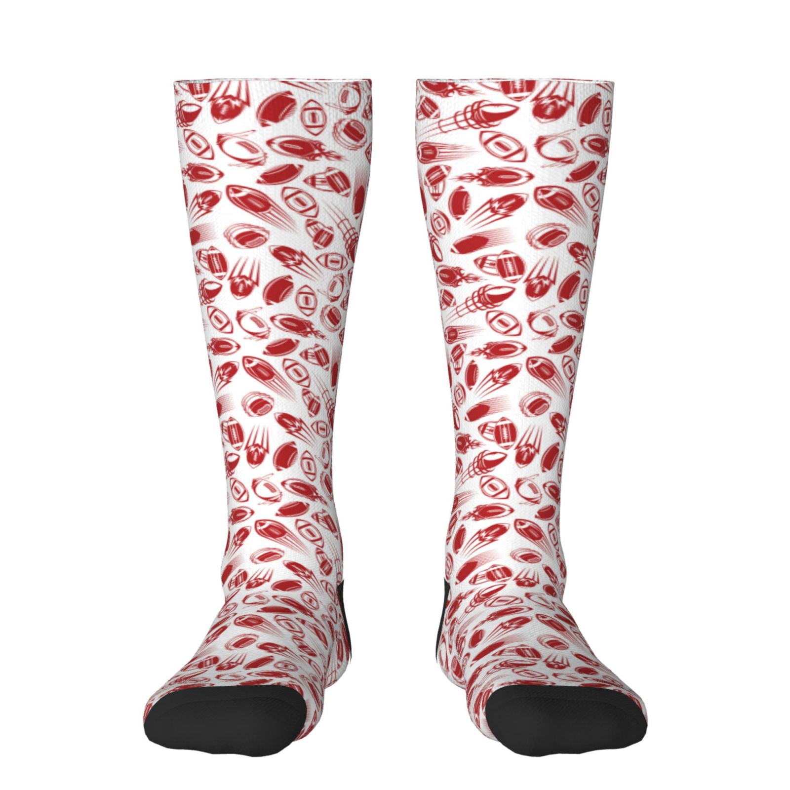 Vsdgher Red Football Print Thigh High Socks Extra Long Stretchy Sock ...