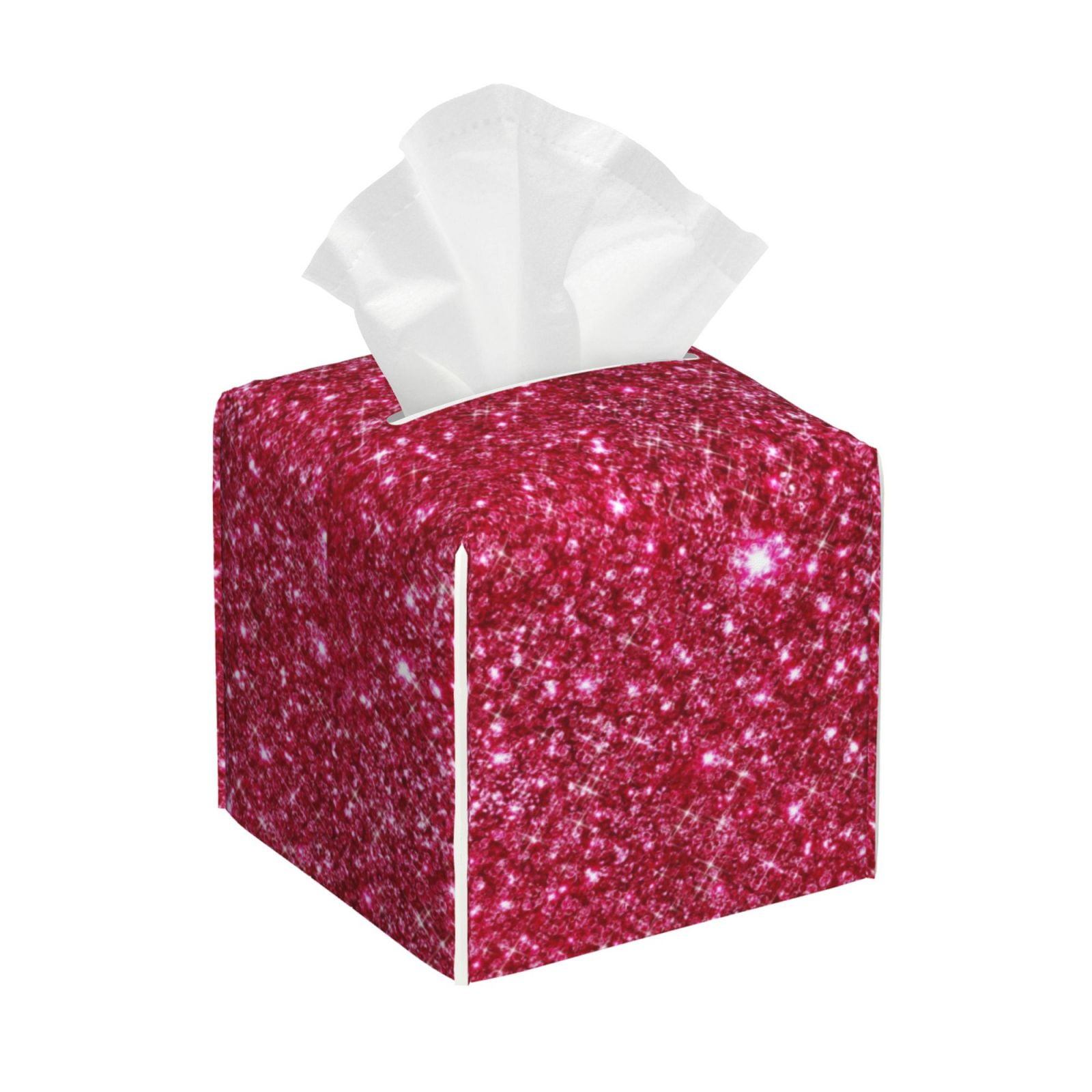 Vsdgher Red Glitter Pattern Tissue Box Cover Holder, Square with Bottom ...