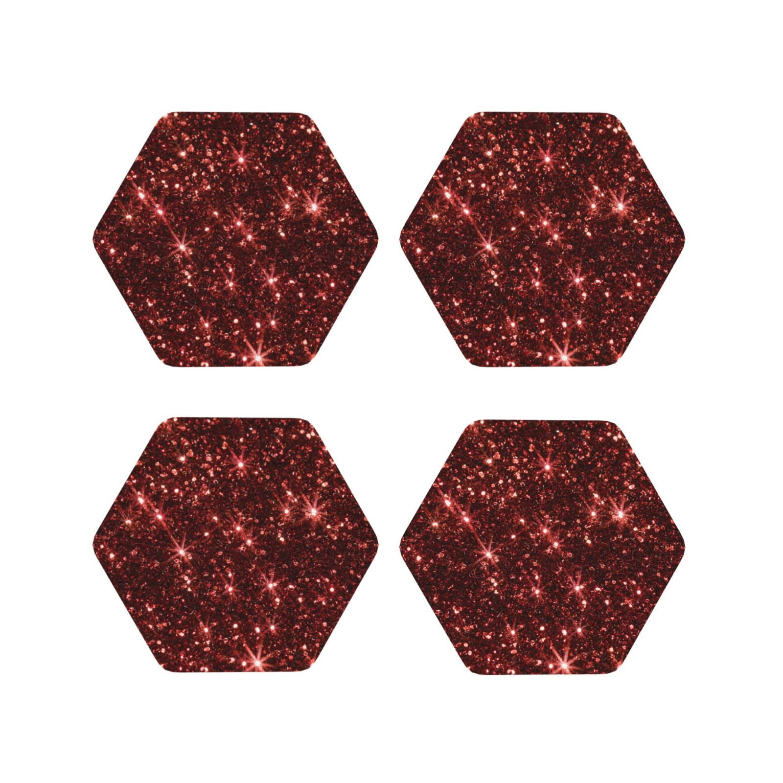 Vsdgher Red Glitter Texture Leather Coasters for Drinks, Durable Drink ...