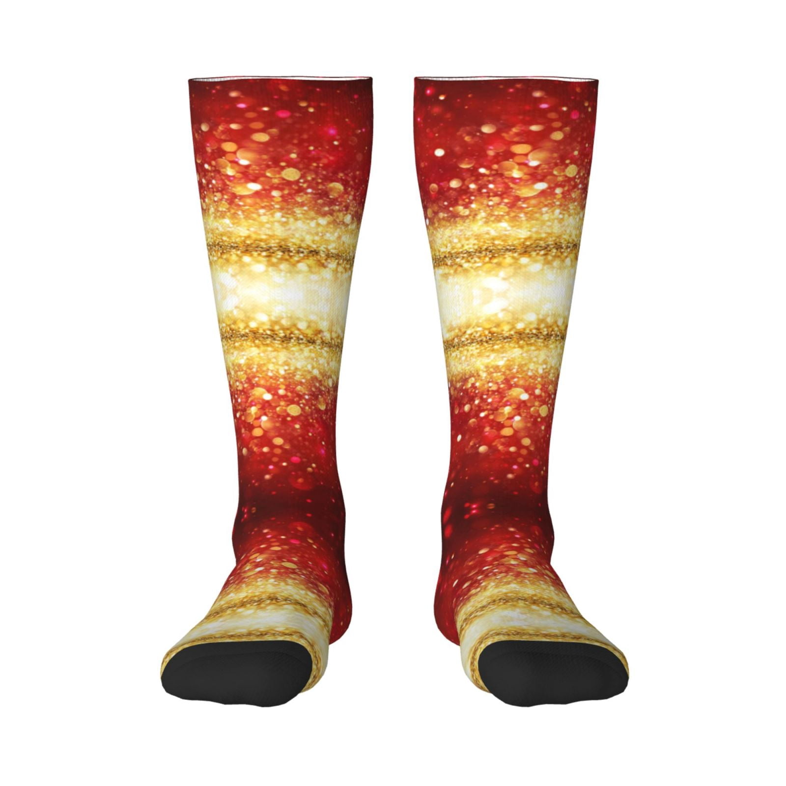 Vsdgher Red Gold Glitter Print Thigh High Socks Extra Long Stretchy ...