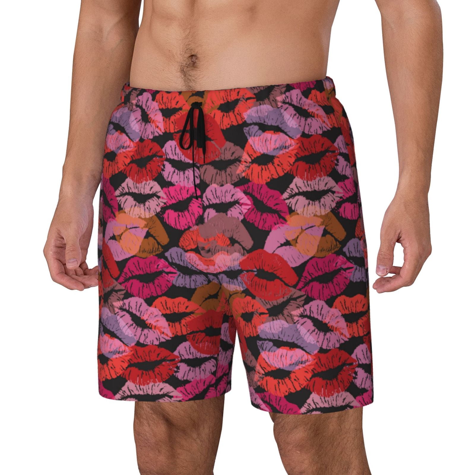 Vsdgher Red Lips Kissing for Mens Swim Trunks with Compression Liner ...