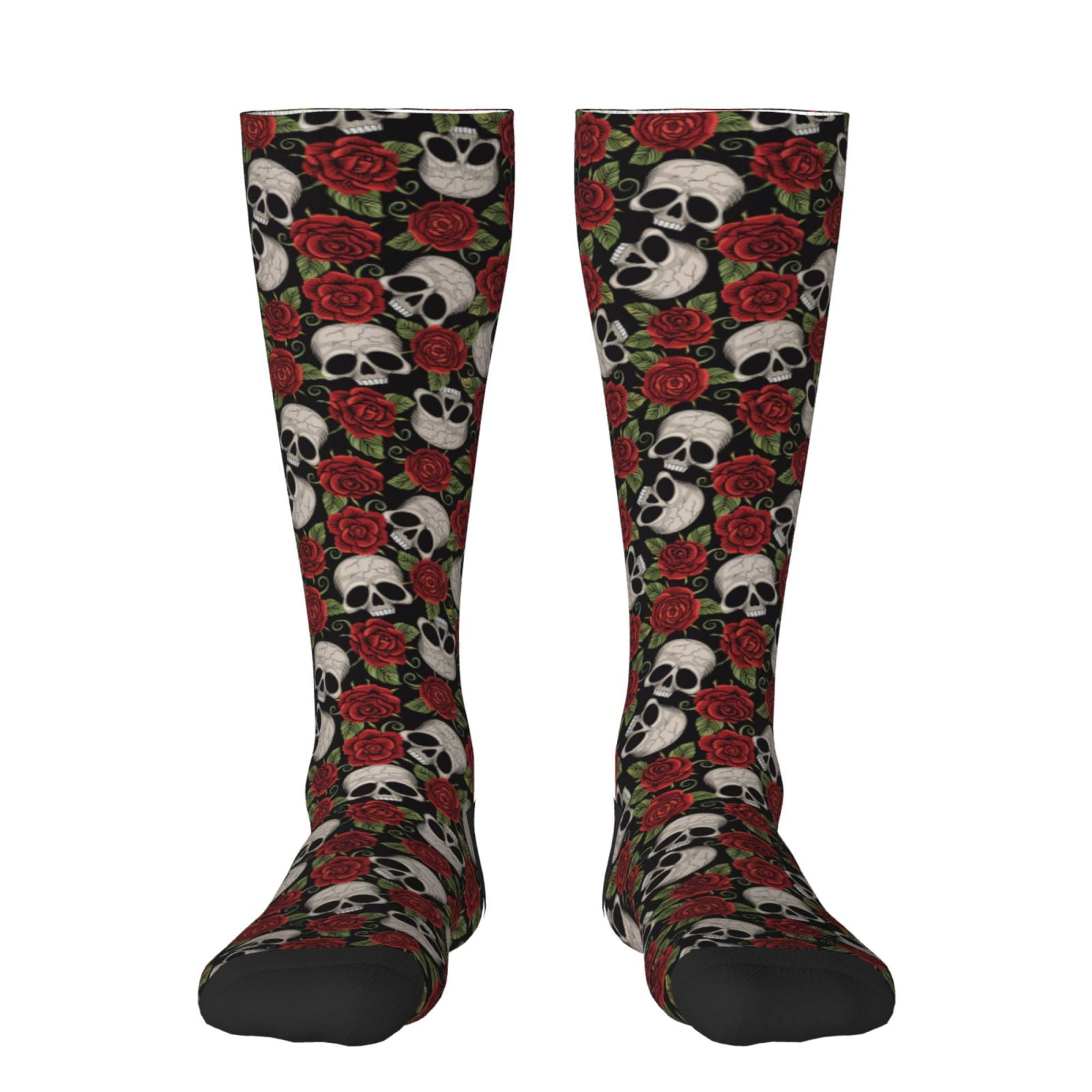 Vsdgher Red Rose Skull Print Thigh High Socks Extra Long Stretchy Sock ...