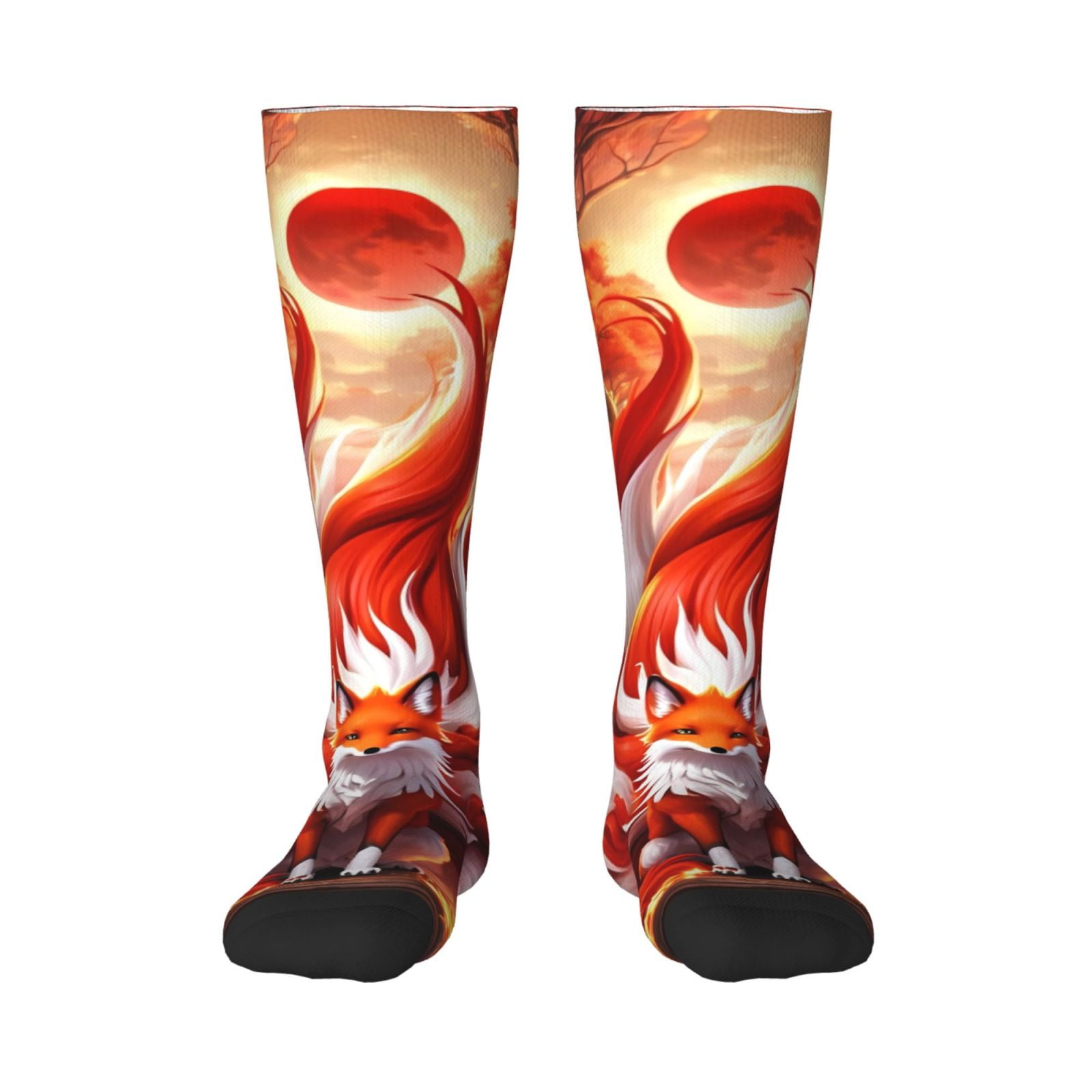 Vsdgher Red Sun Flame Fox Print Thigh High Socks Extra Long Stretchy ...