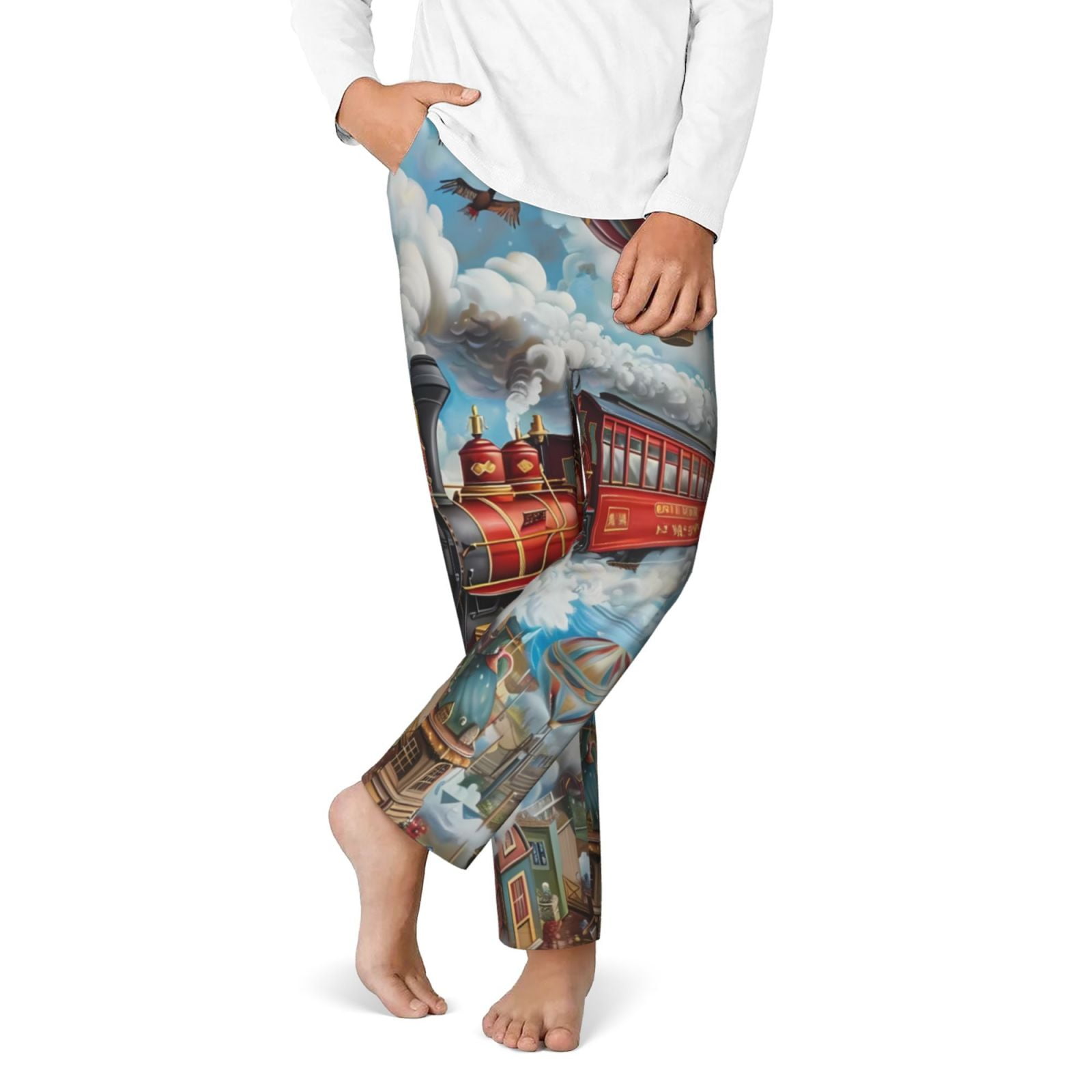 Vsdgher Red Train Hot Air Balloon Print Kids Pajama Pants,Long Sleep ...