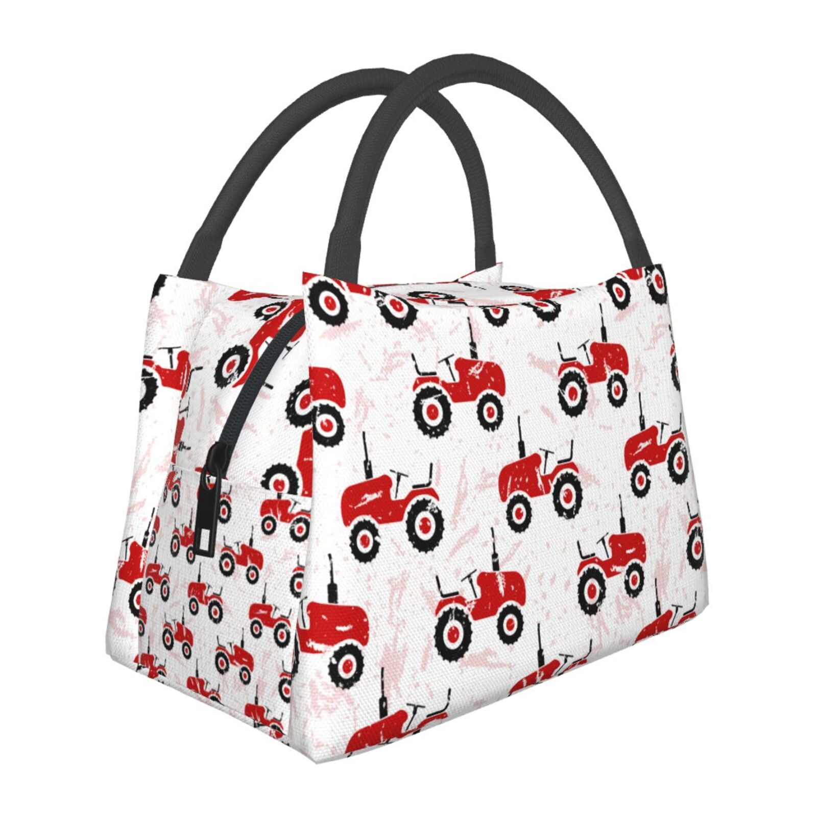 Vsdgher Red Wheeled Tractors Print Insulated Reusable Bags with Sturdy ...