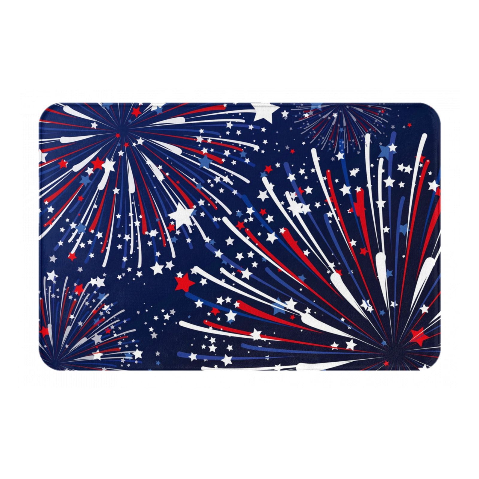 Vsdgher Red White Blue Fireworks 1 Flannel Anti-Slip Floor Mat Comfort ...