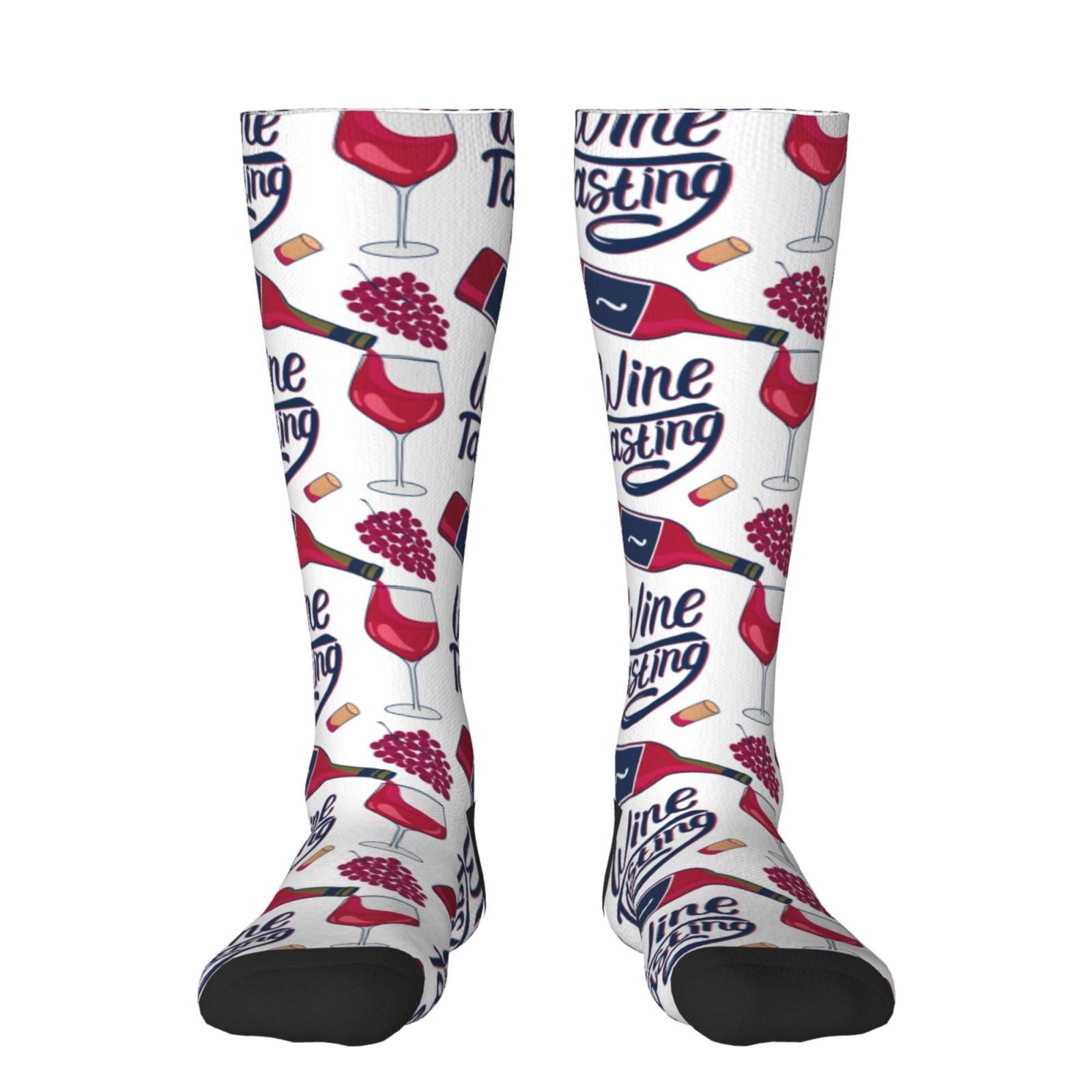 Vsdgher Red Wine Glass Bottle Print Thigh High Socks Extra Long ...