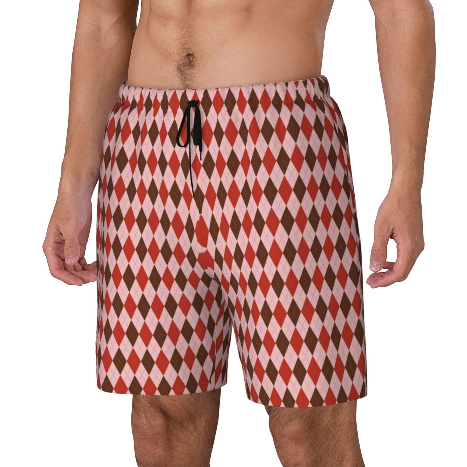 Vsdgher Red and Brown Squares for Mens Swim Trunks with Compression ...