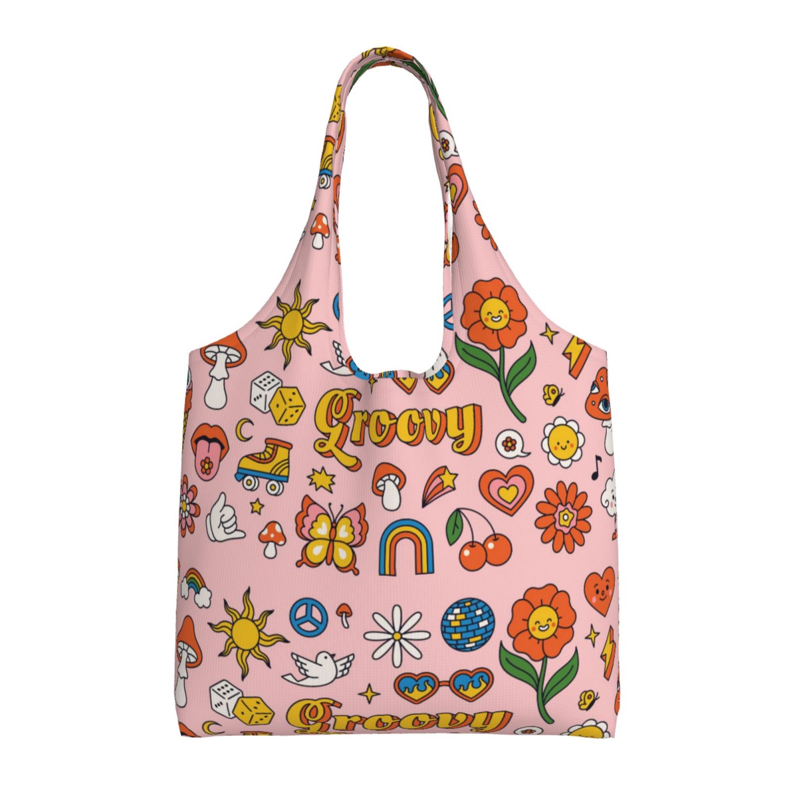 Vsdgher Retro 70s Hippie Print canvas Tote Bag, Lightweight Cloth Bags ...