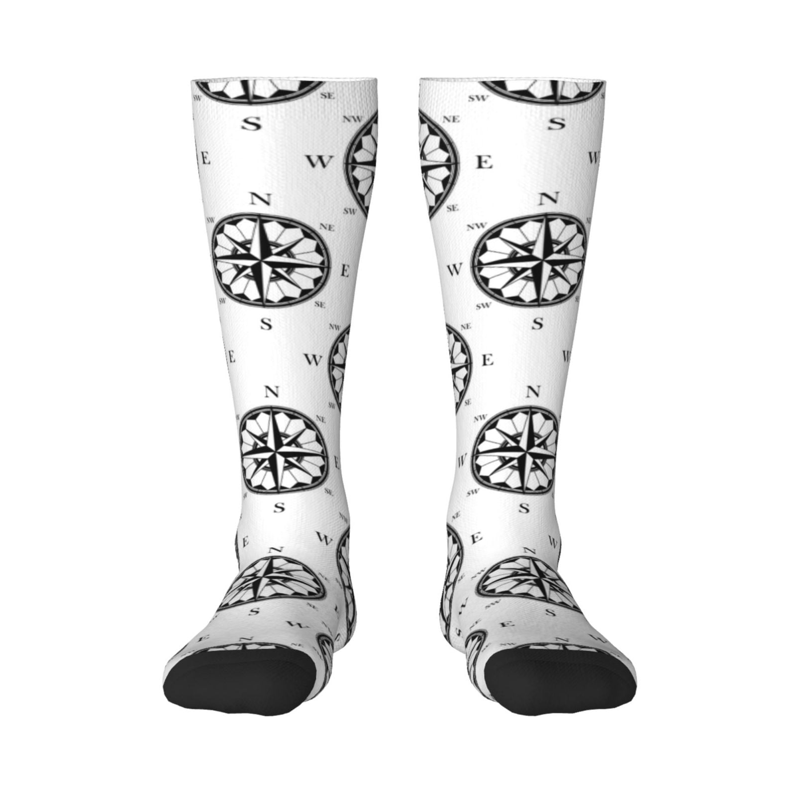 Vsdgher Retro Compass Print Thigh High Socks Extra Long Stretchy Sock Women Over Knee High ...