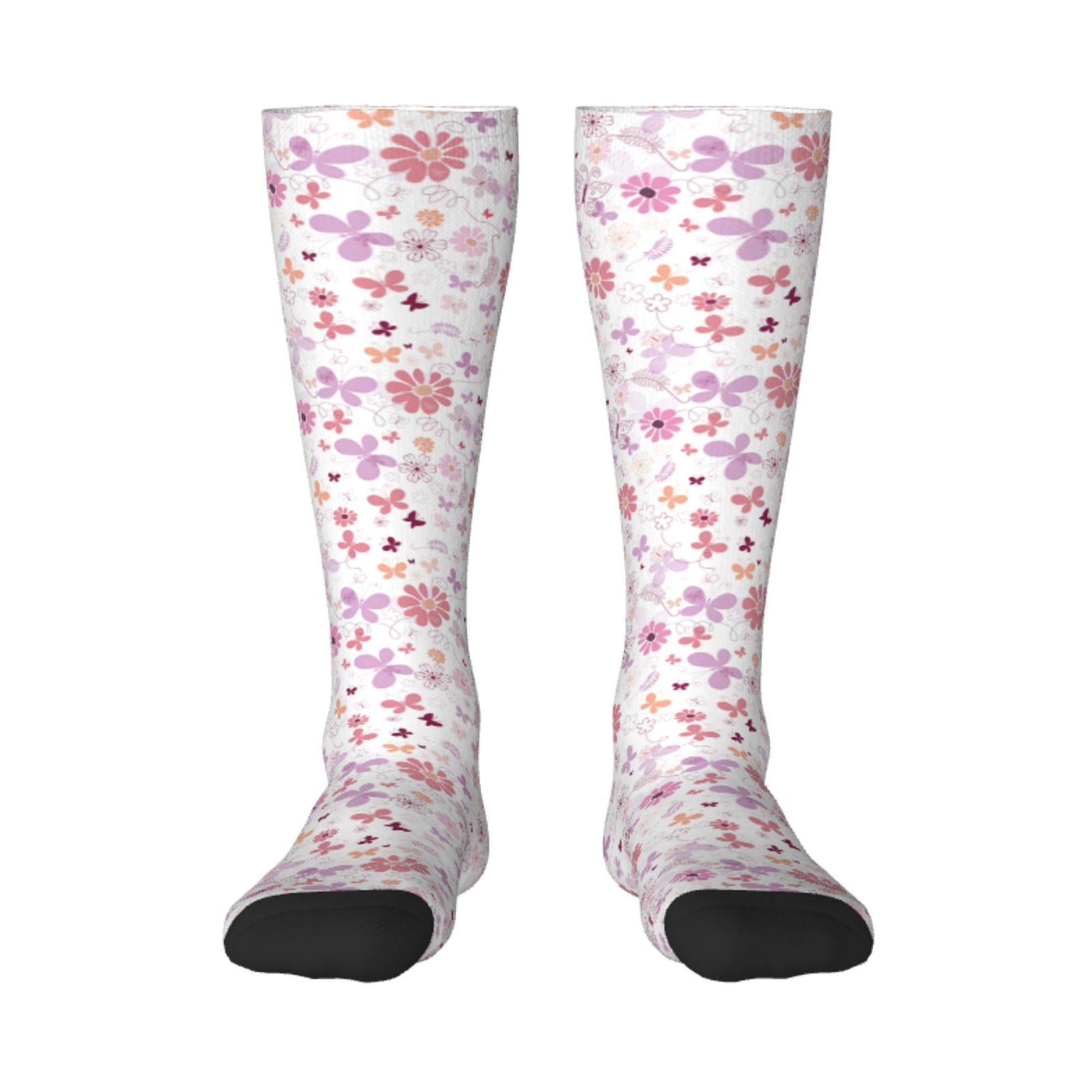 Vsdgher Retro Floral Print Thigh High Socks Extra Long Stretchy Sock ...