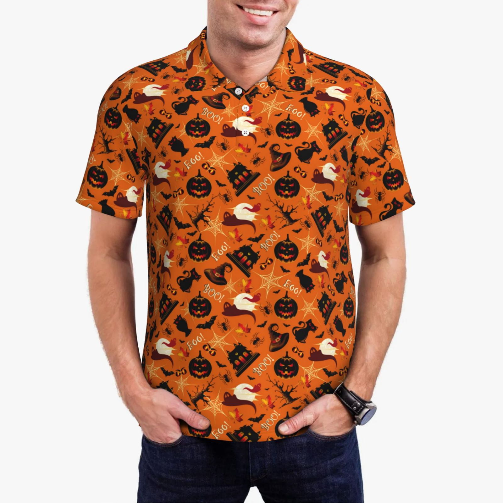 Vsdgher Retro Halloween Polo Shirts for Men, Men's Short Sleeve Stretch ...