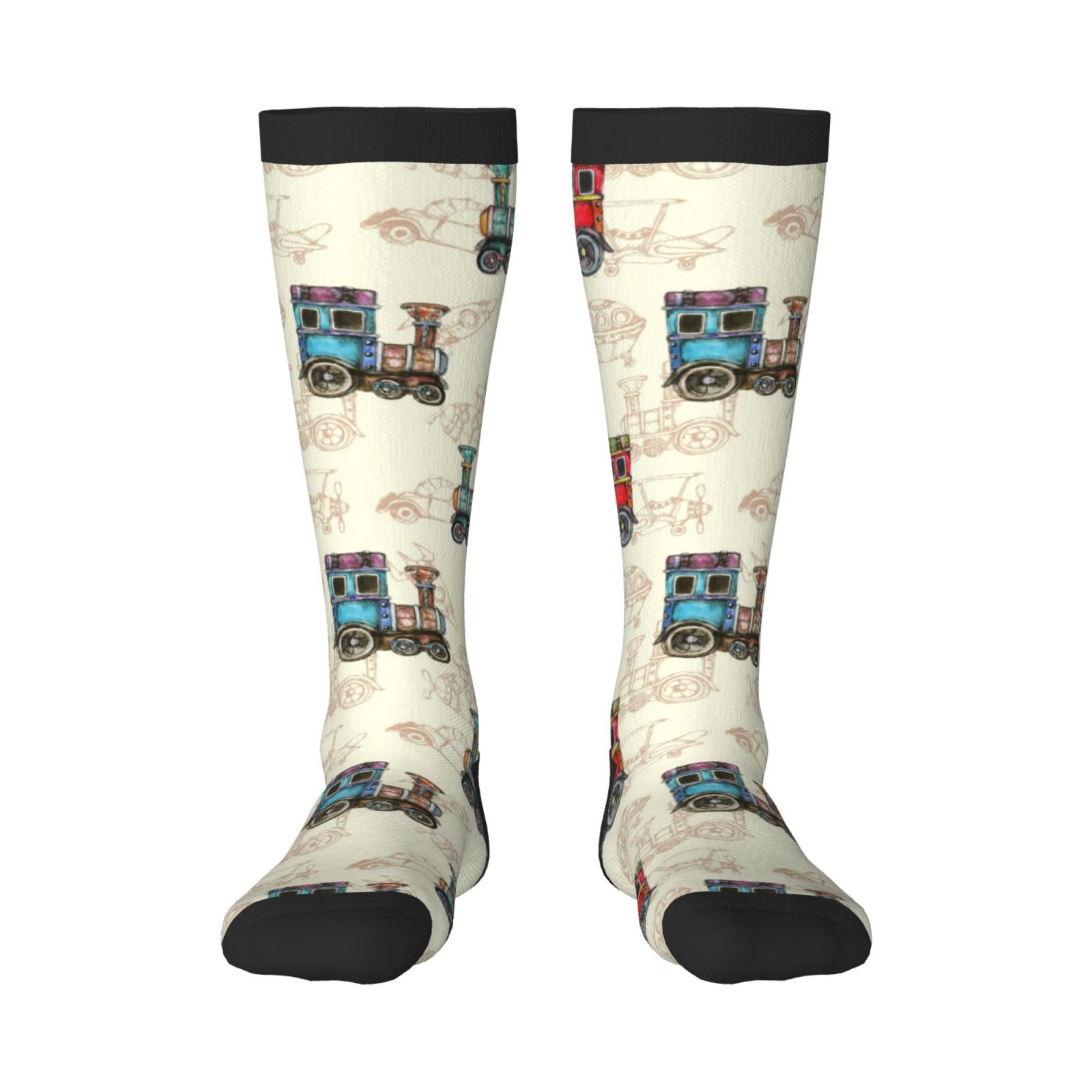 Vsdgher Retro Steampunk Vehicle Print Thigh High Socks Extra Long ...