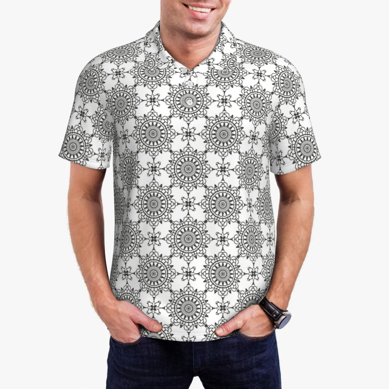 Vsdgher Retro sketch flower lines Polo Shirts for Men, Men's Short ...