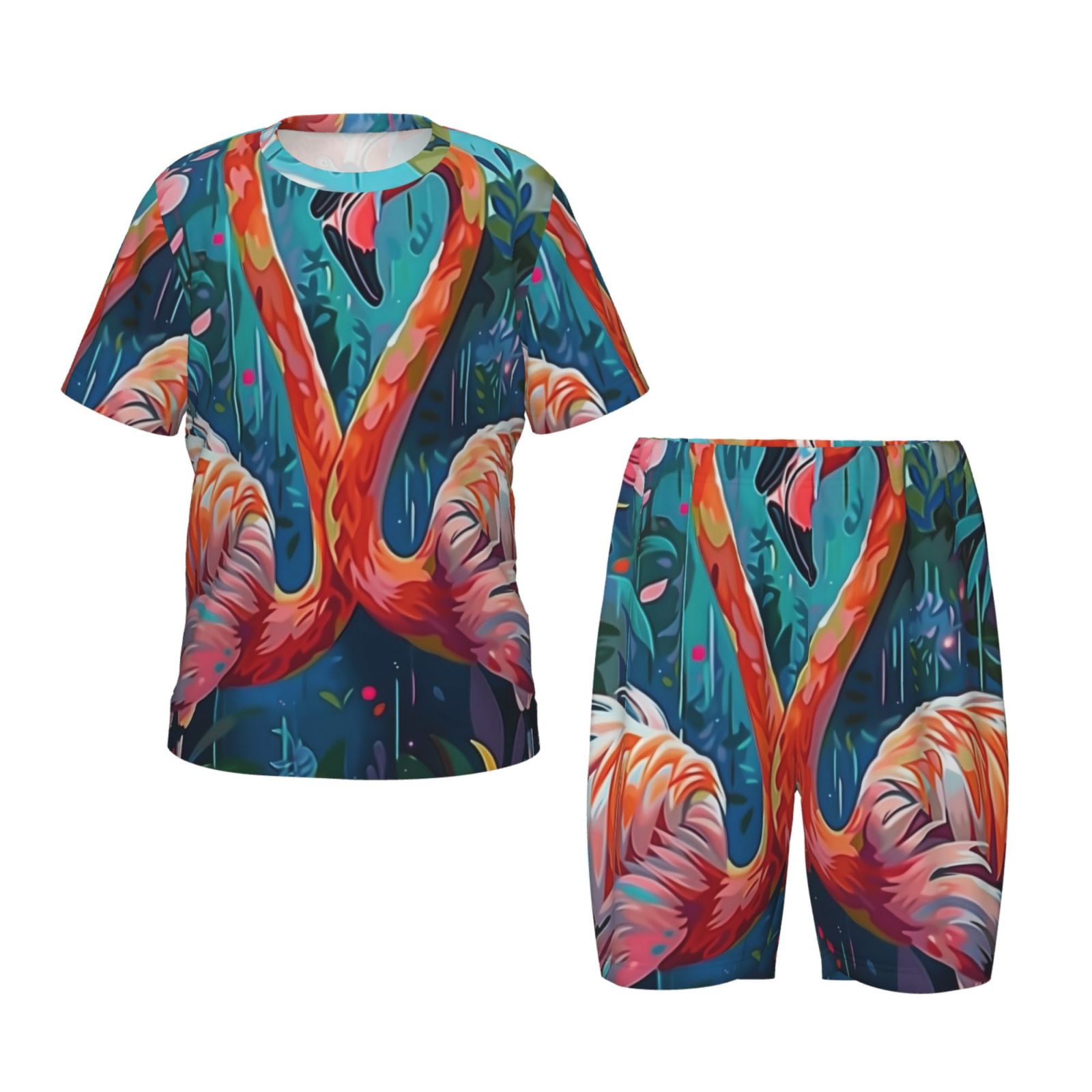 Vsdgher Romantic Flamingo Pair for Kids Short Sleeve Pajamas Kids ...