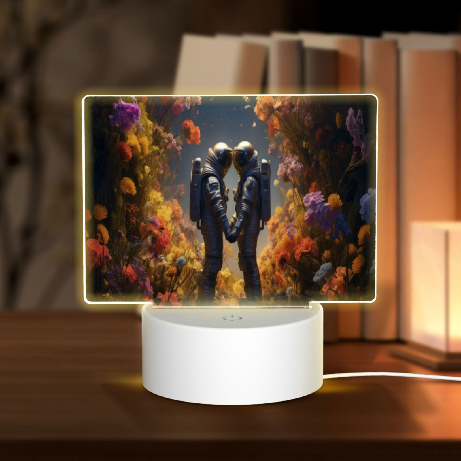 Vsdgher Romantic Flower Astronaut Couple Rectangular Acrylic Night ...