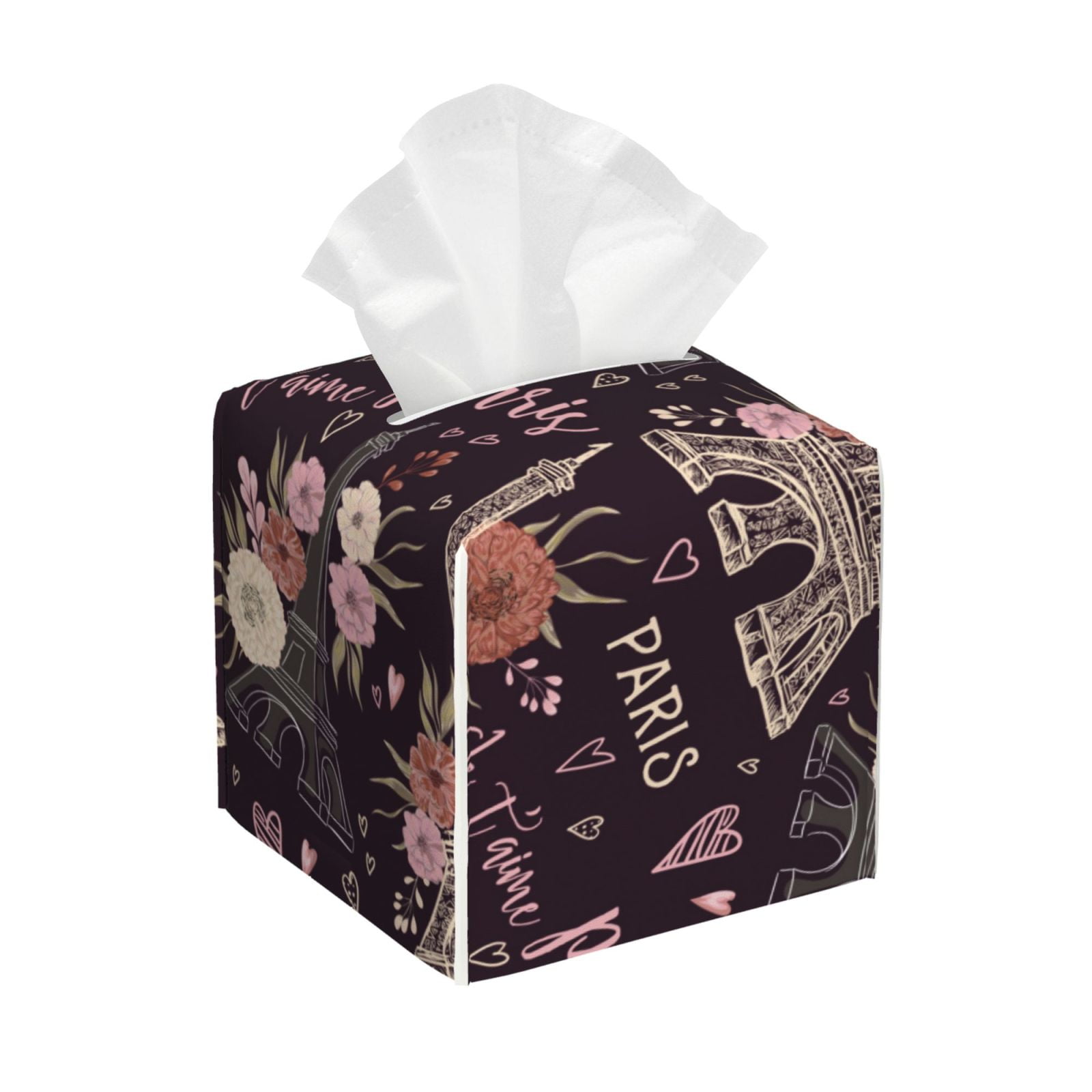Vsdgher Romantic Paris Pattern Tissue Box Cover Holder, Square with ...