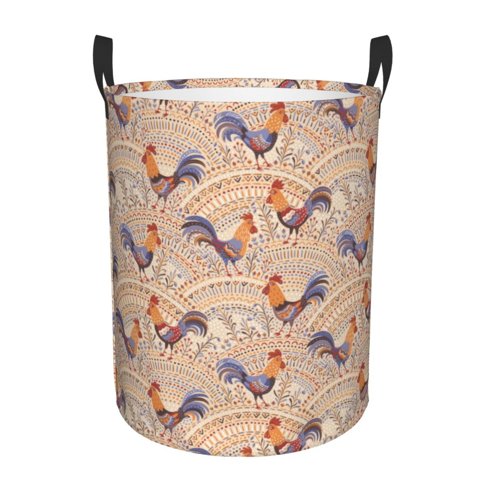 Vsdgher Roosters In Floral Waterproof Round Large Laundry Basket -Toy ...