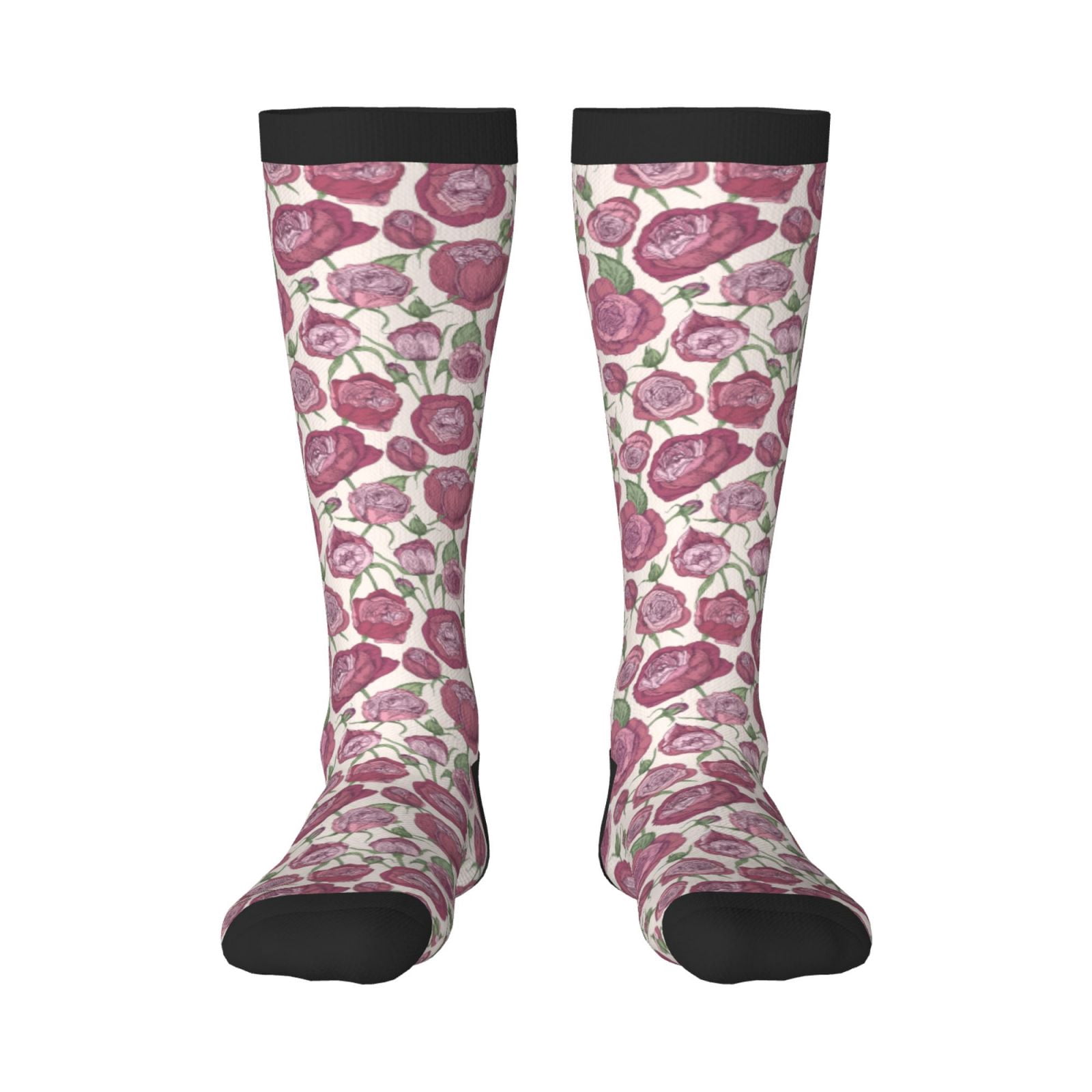 Vsdgher Rose Flowers Print Thigh High Socks Extra Long Stretchy Sock ...