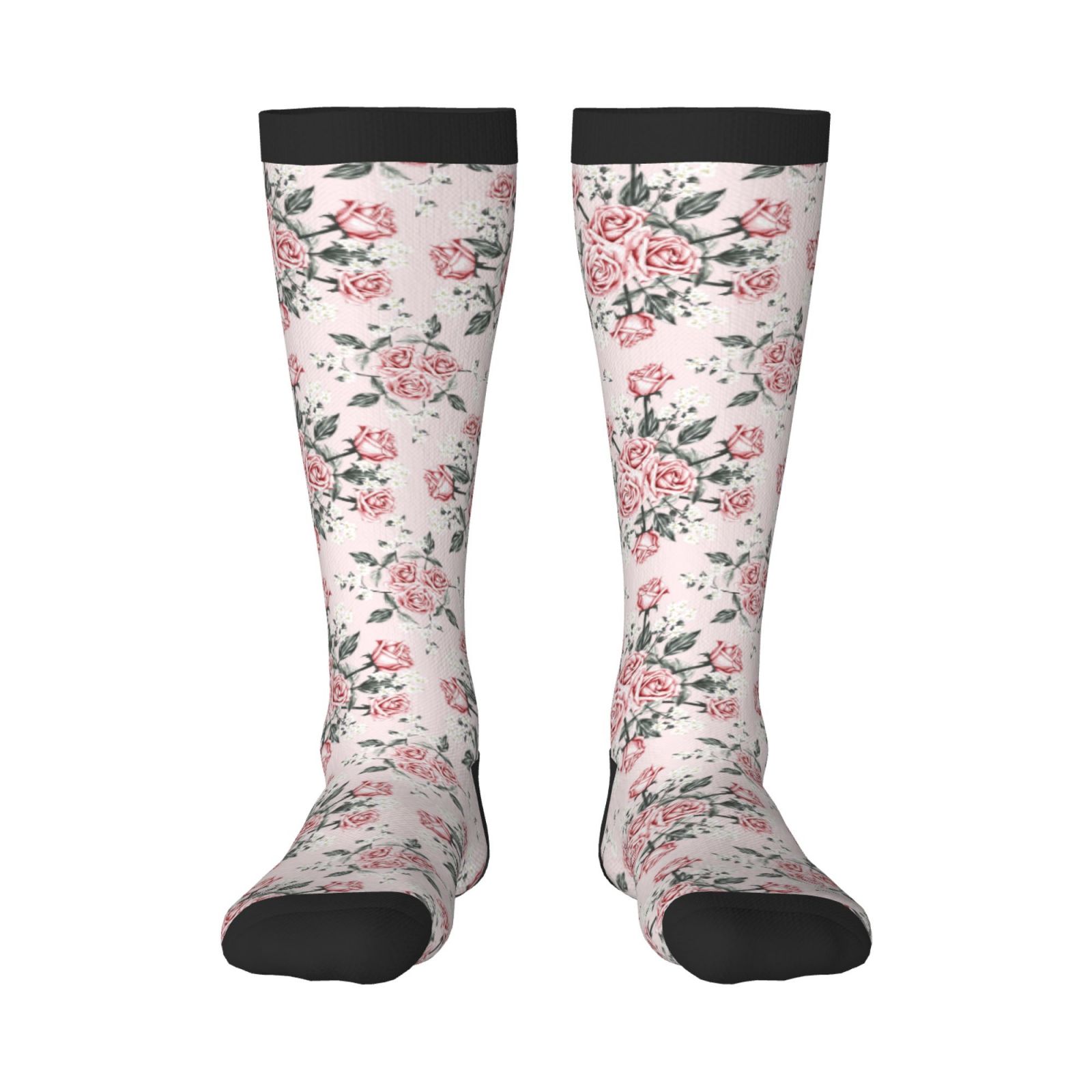 Vsdgher Rose Flowers Print Thigh High Socks Extra Long Stretchy Sock ...