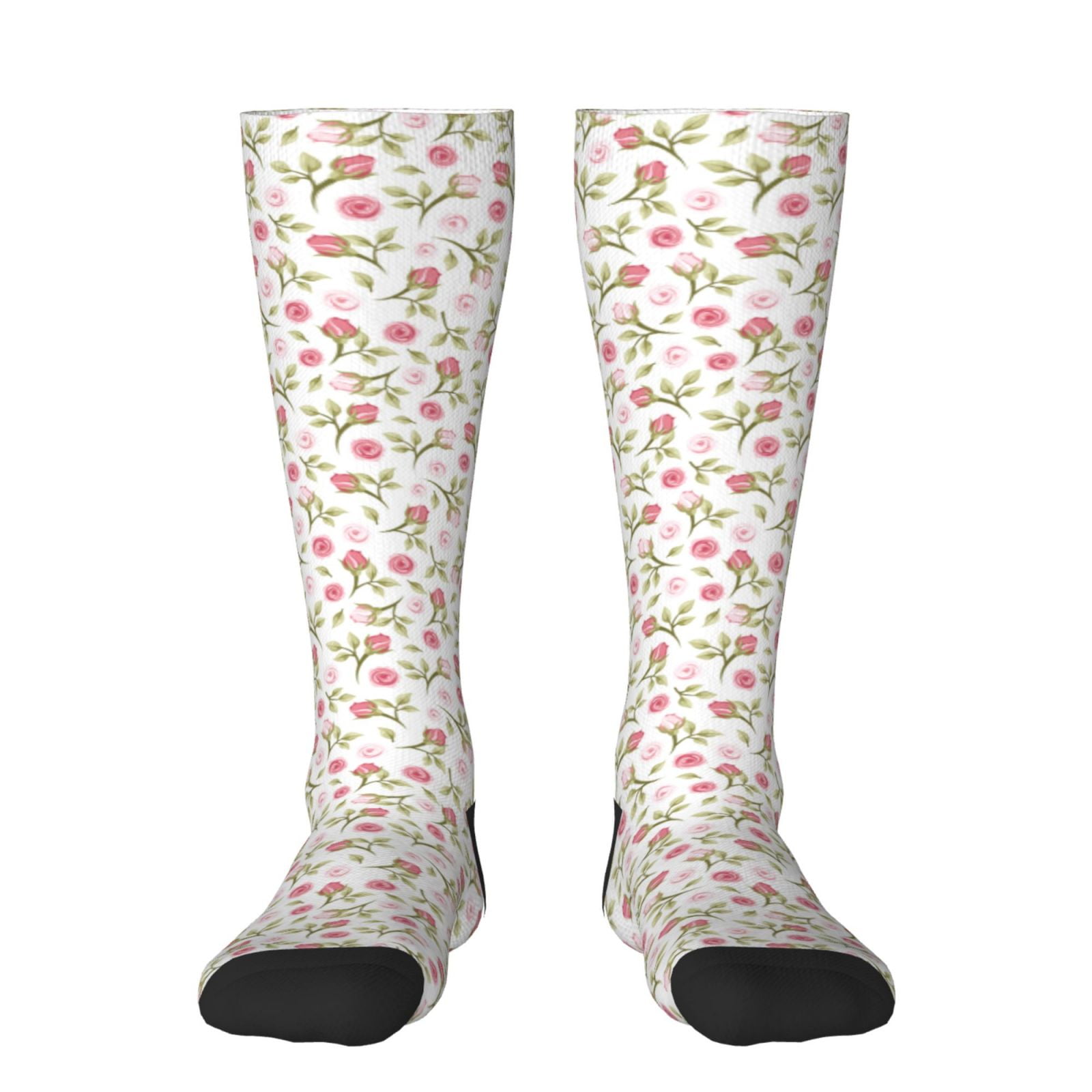 Vsdgher Rose Flowers Print Thigh High Socks Extra Long Stretchy Sock ...