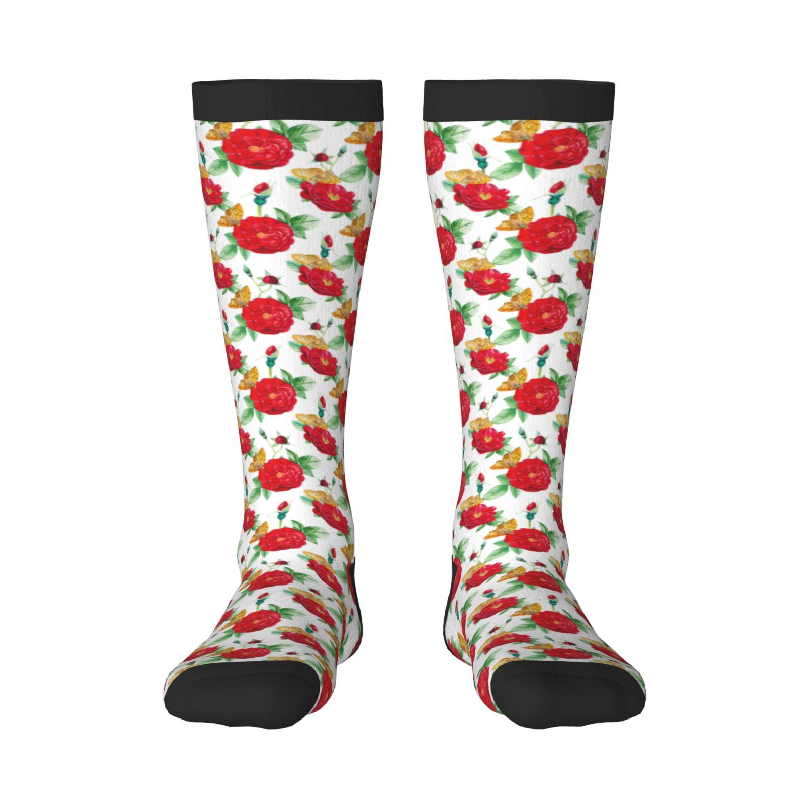 Vsdgher Rose Flowers Print Thigh High Socks Extra Long Stretchy Sock ...
