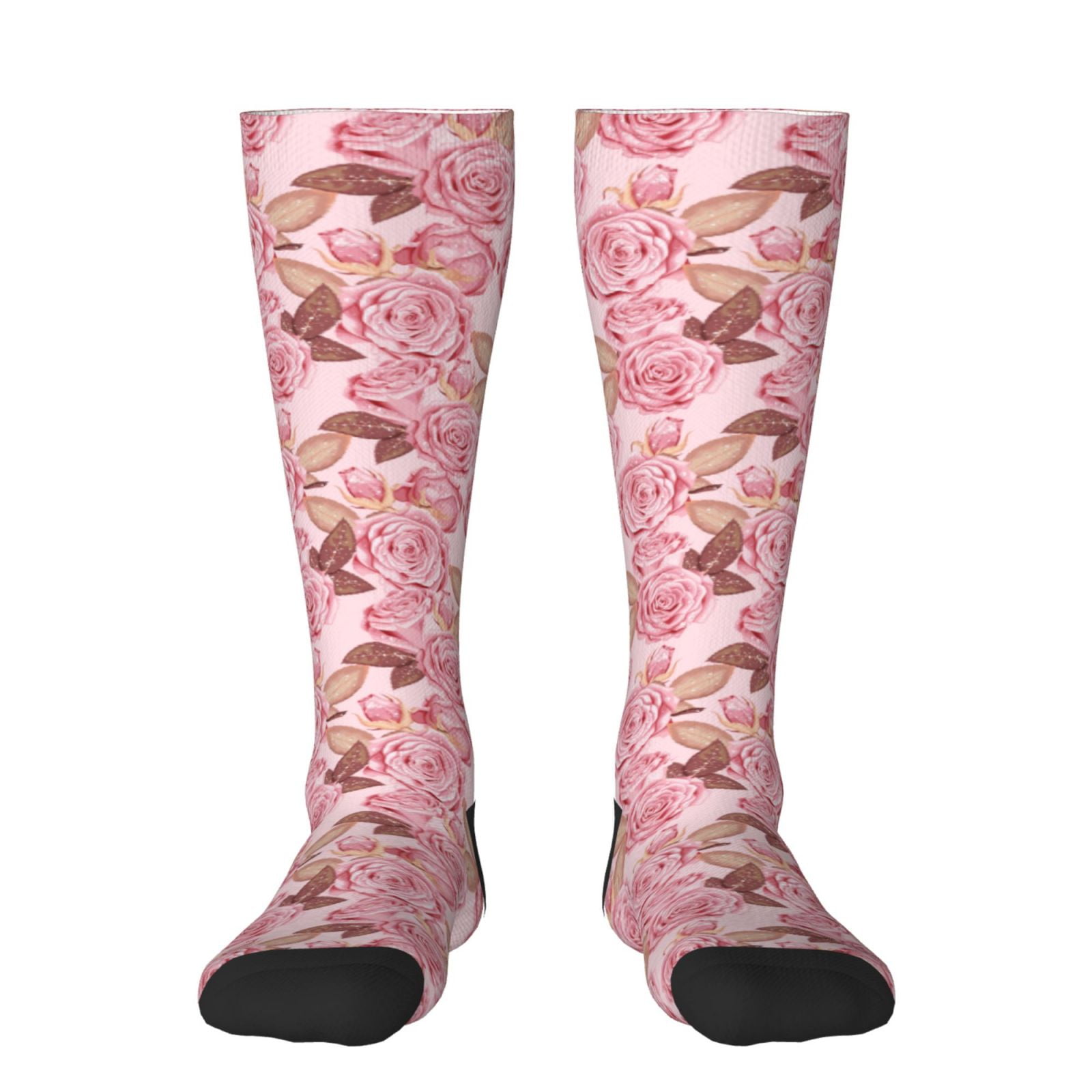 Vsdgher Rose Flowers Print Thigh High Socks Extra Long Stretchy Sock ...