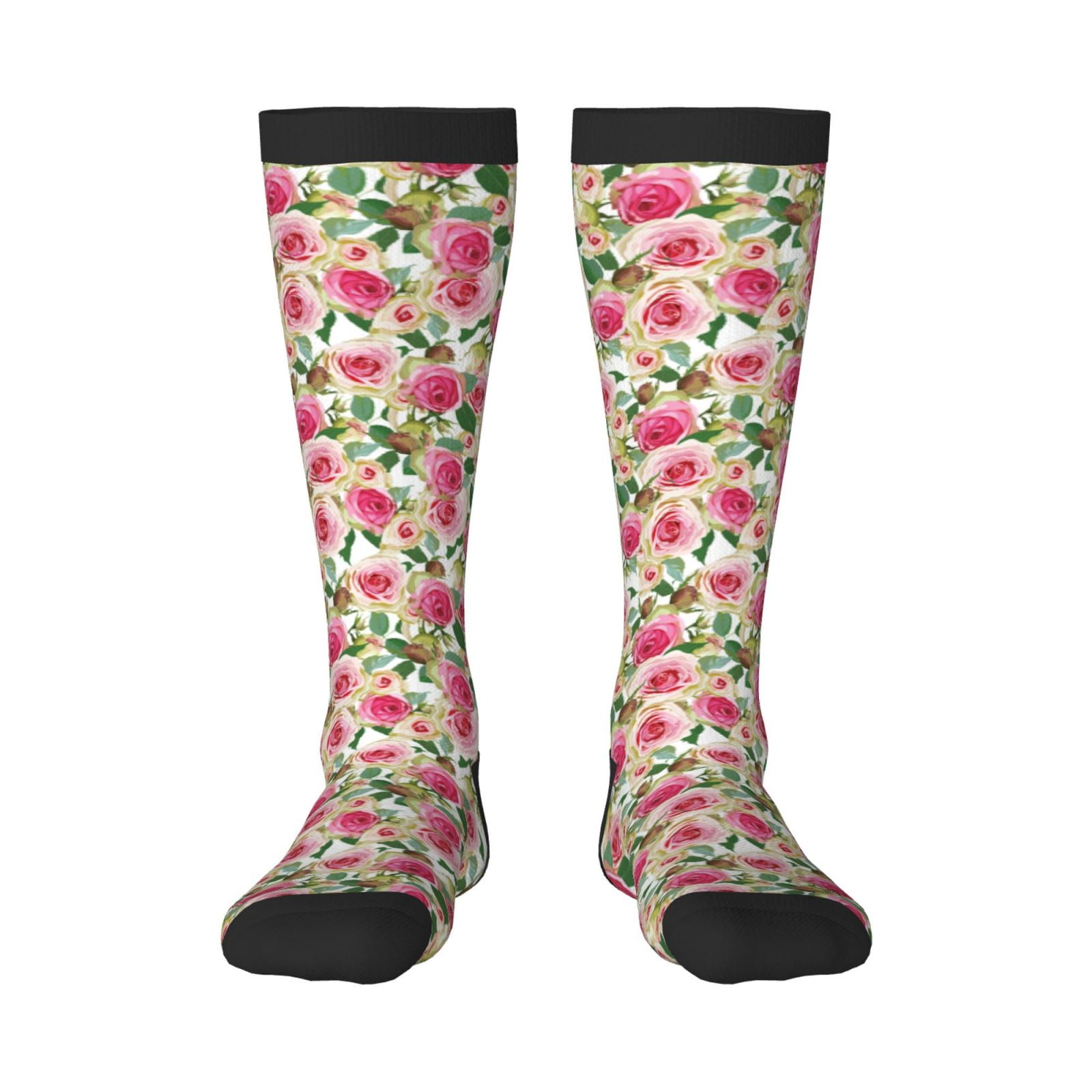 Vsdgher Rose Flowers Print Thigh High Socks Extra Long Stretchy Sock ...