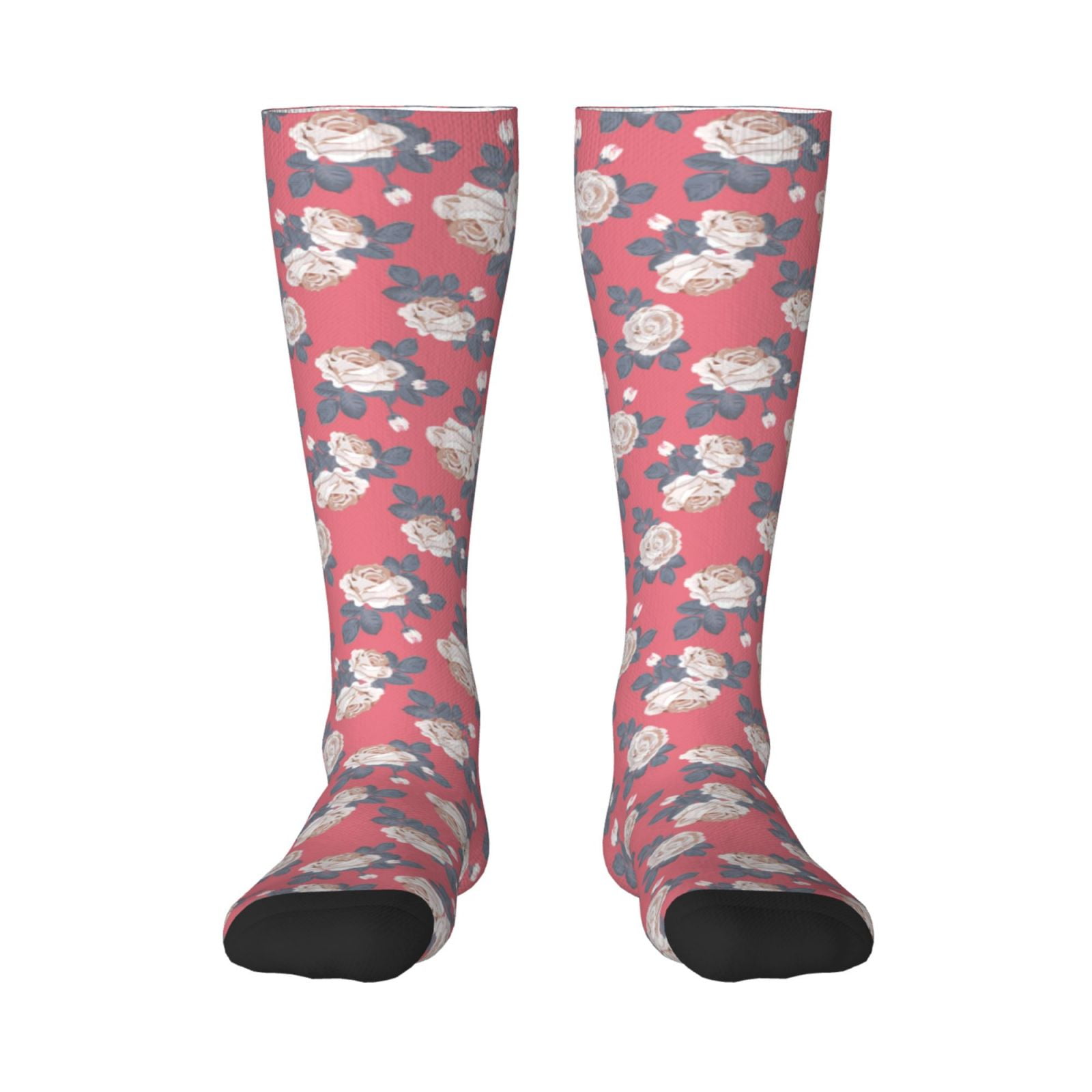 Vsdgher Rose Flowers Print Thigh High Socks Extra Long Stretchy Sock ...