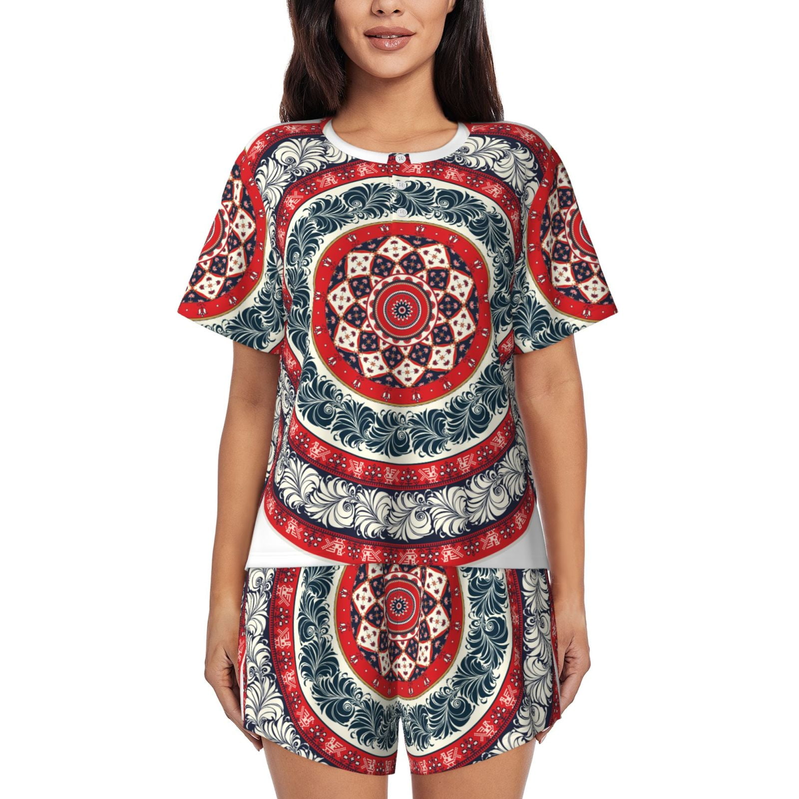 Vsdgher Round Design Pattern Womens Pajamas 2 Piece Short Sleeve ...