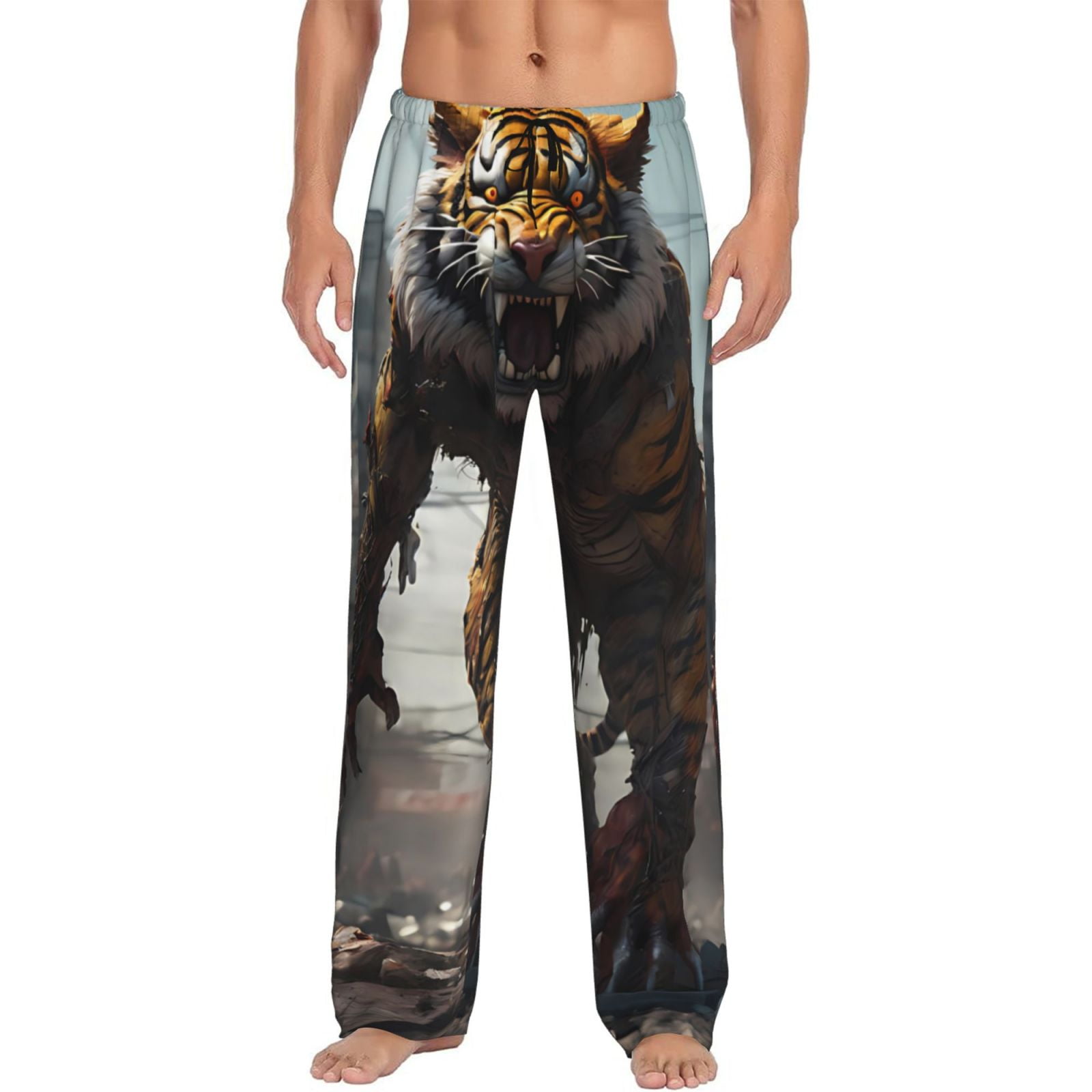 Vsdgher Ruins Tiger Warrior Print Mens Pajama Pants Sleep & Lounge Pants, PJ Bottoms With ...