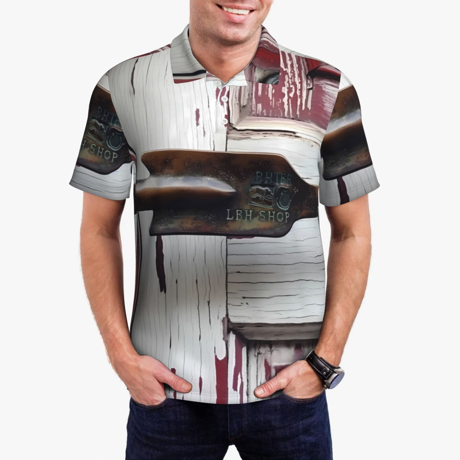 Vsdgher Rustic Door Handle Closeup Polo Shirts for Men, Men's Short ...