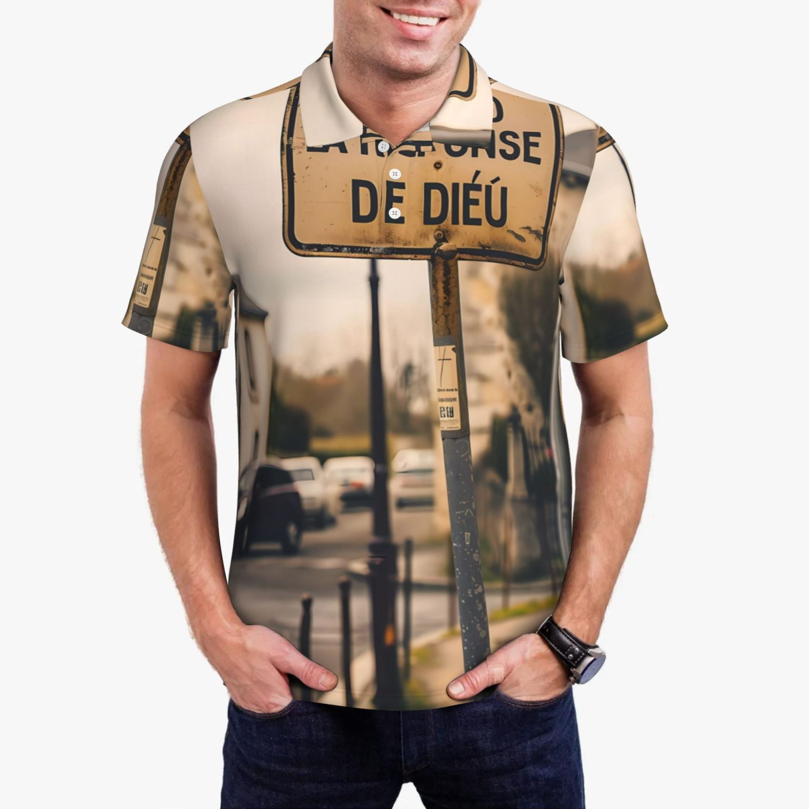 Vsdgher Rustic French Signpost Polo Shirts for Men, Men's Short Sleeve ...