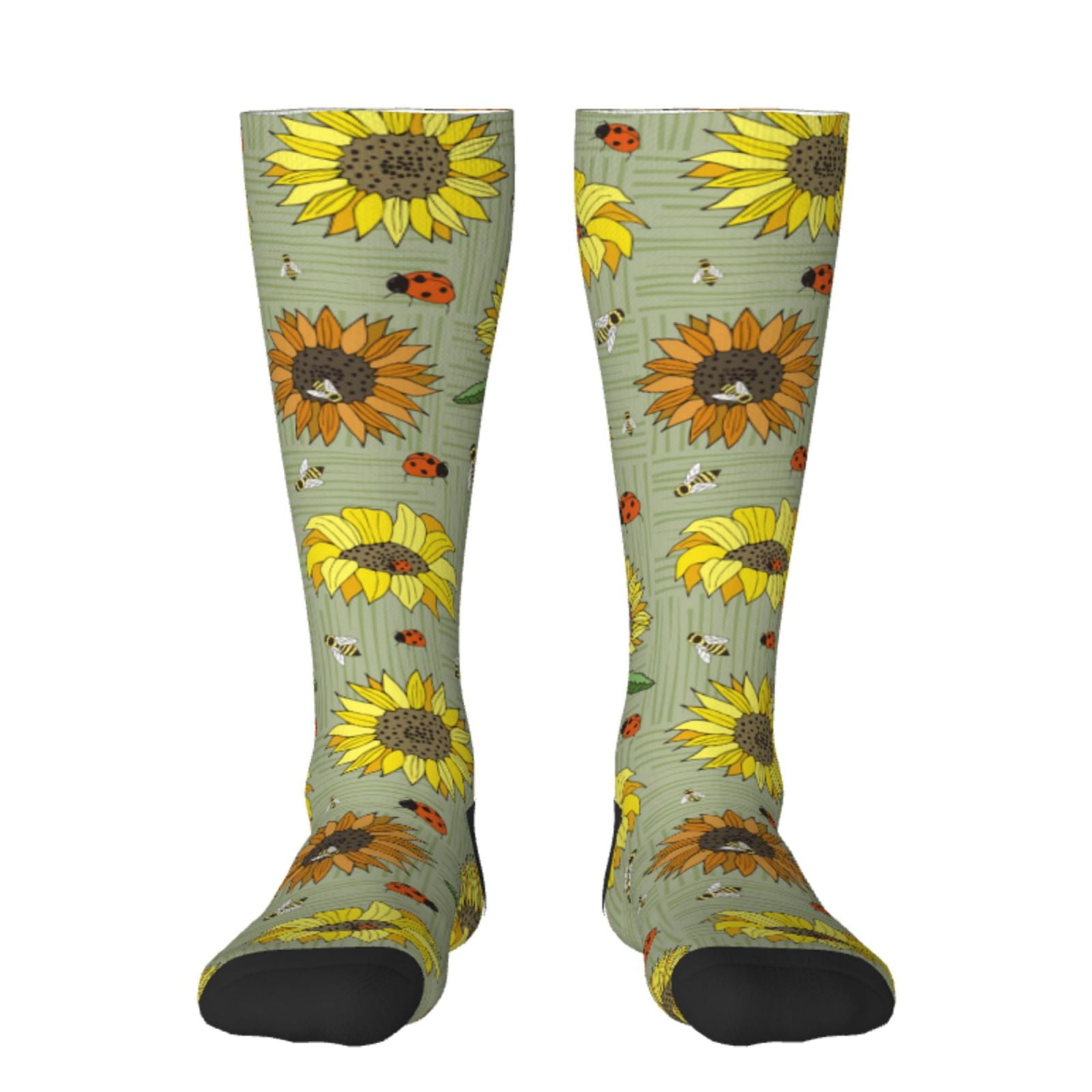 Vsdgher Sage Green With Sunflowers Print Thigh High Socks Extra Long ...