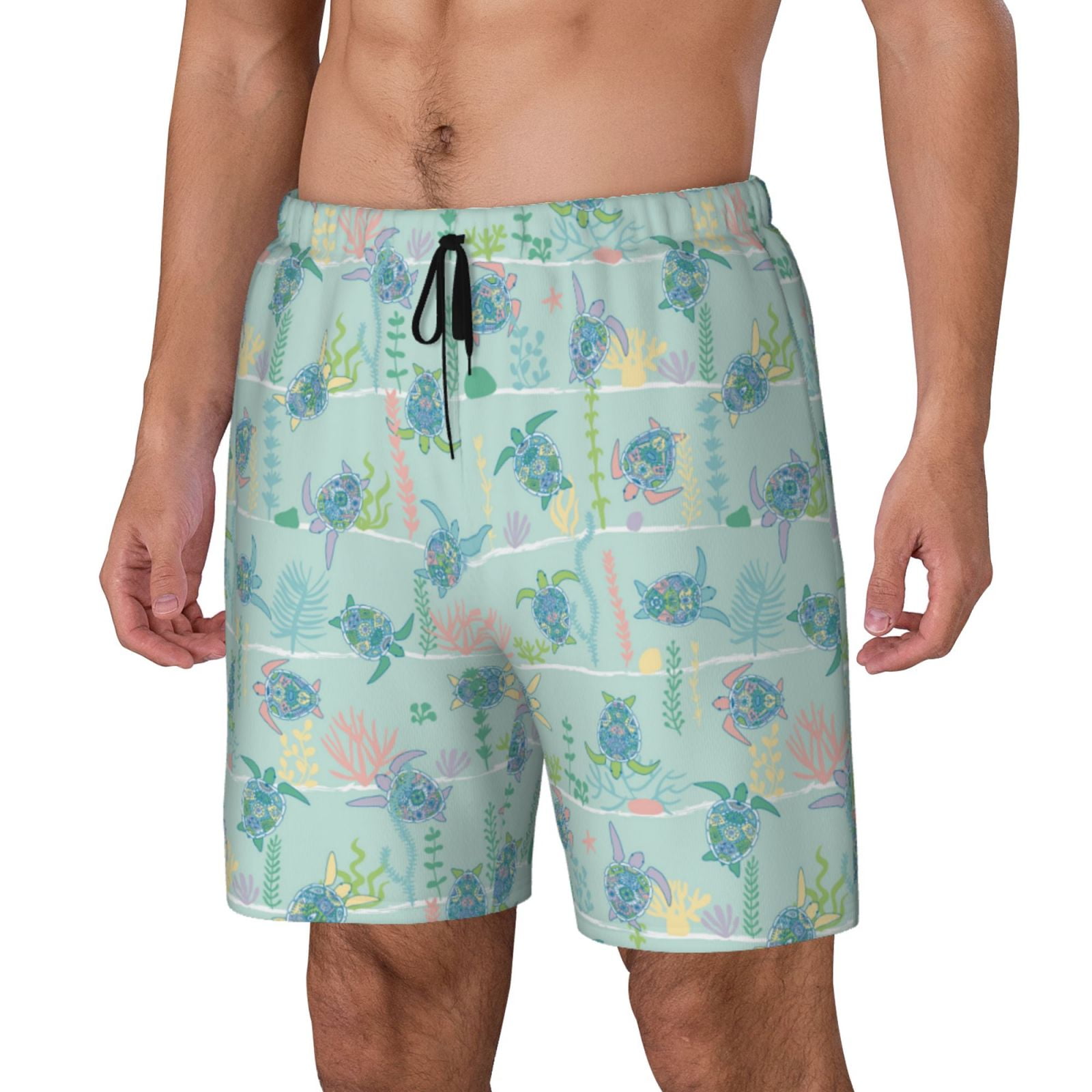 Vsdgher Sea Turtle for Mens Swim Trunks with Compression Liner Swim ...