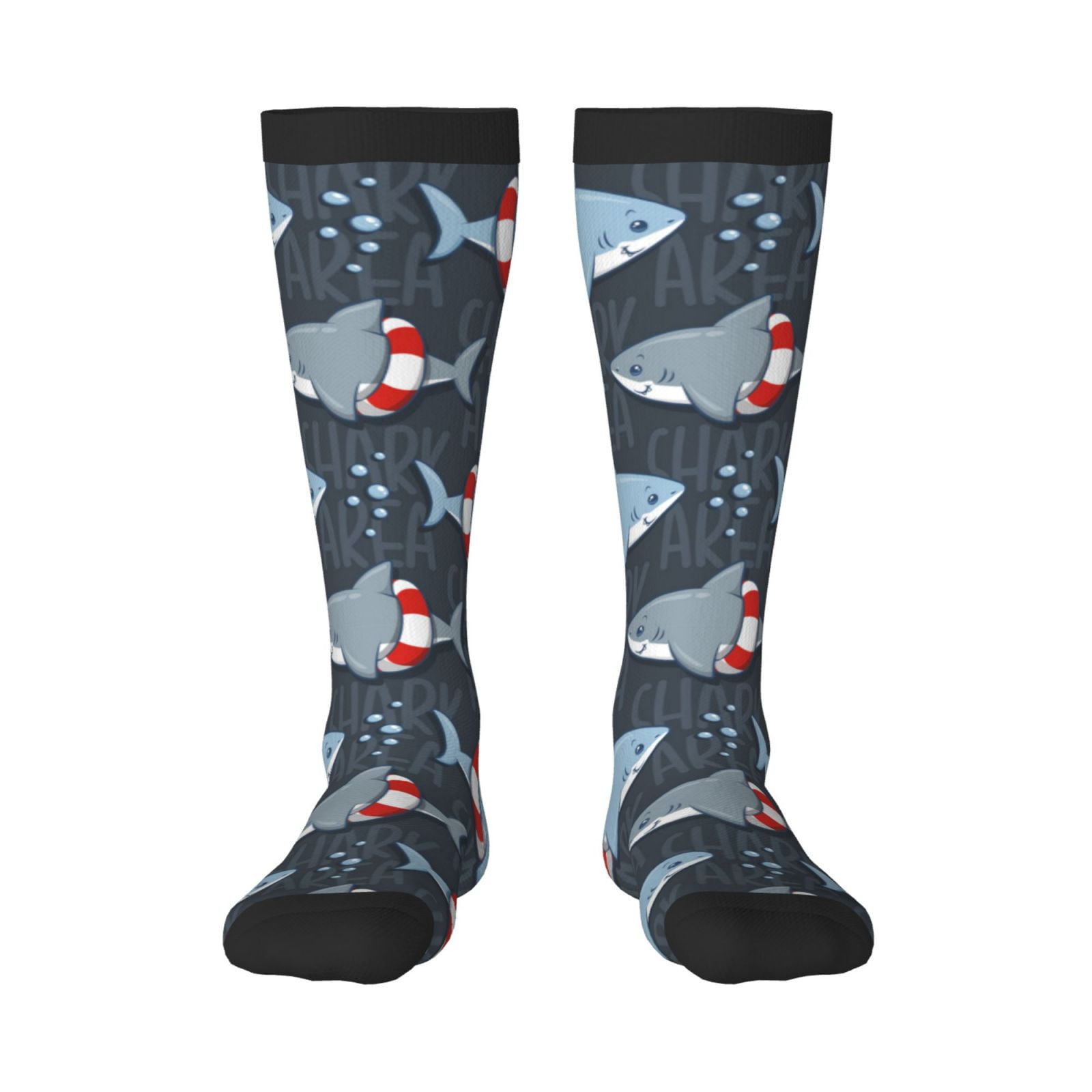 Vsdgher Shark Wearing Swim Ring Print Thigh High Socks Extra Long ...