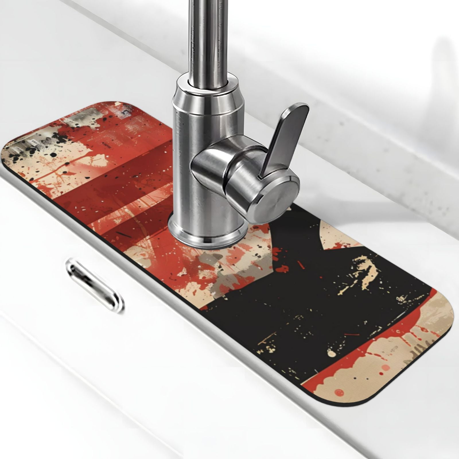 Vsdgher Silhouette Trumpet Red Art Kitchen Sink Splash Guard Faucet Mat ...