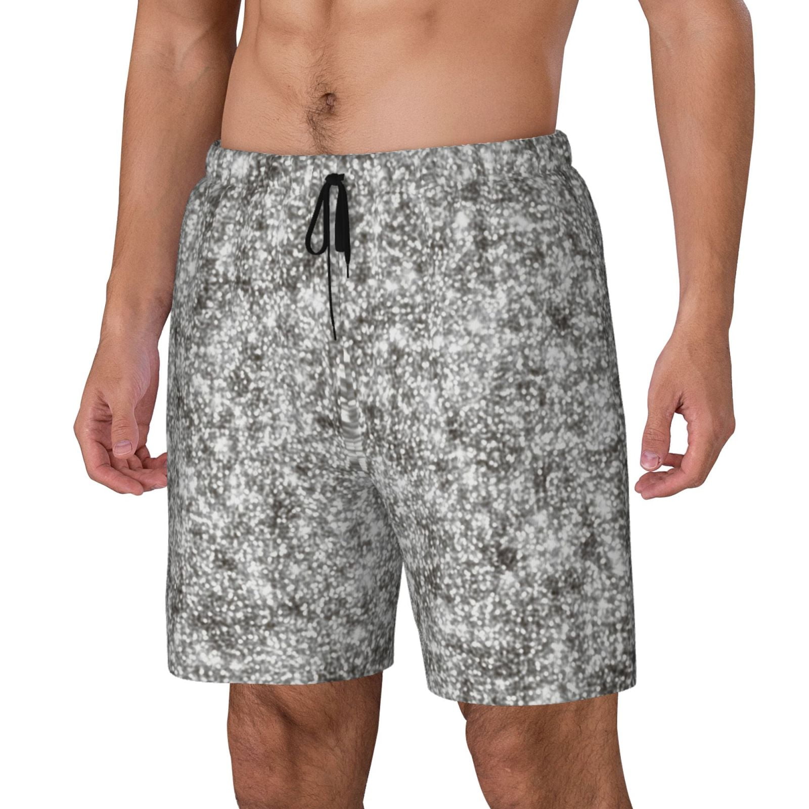 Vsdgher Silver Glitter for Mens Swim Trunks with Compression Liner Swim ...