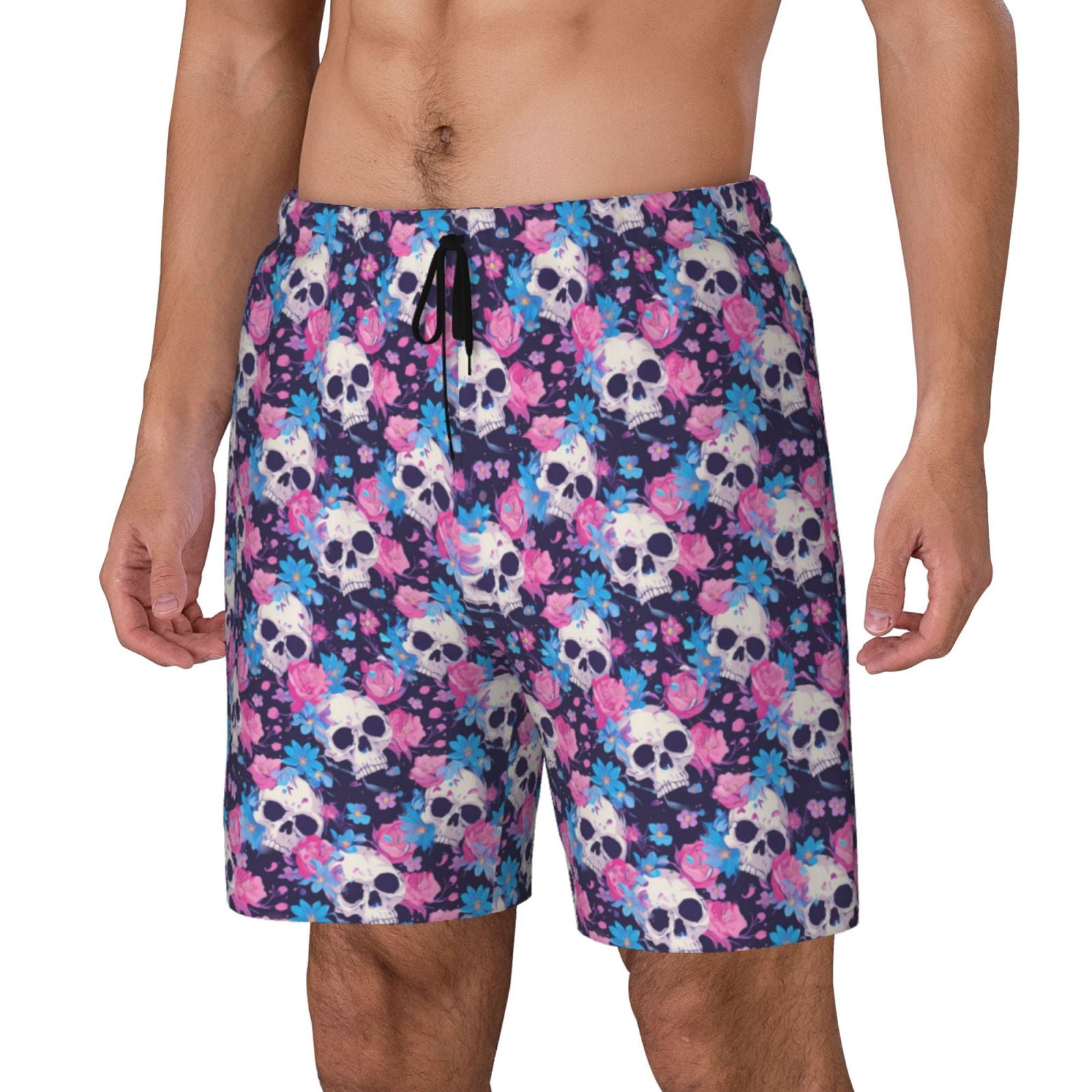 Vsdgher Skull Flower Blue for Mens Swim Trunks with Compression Liner ...