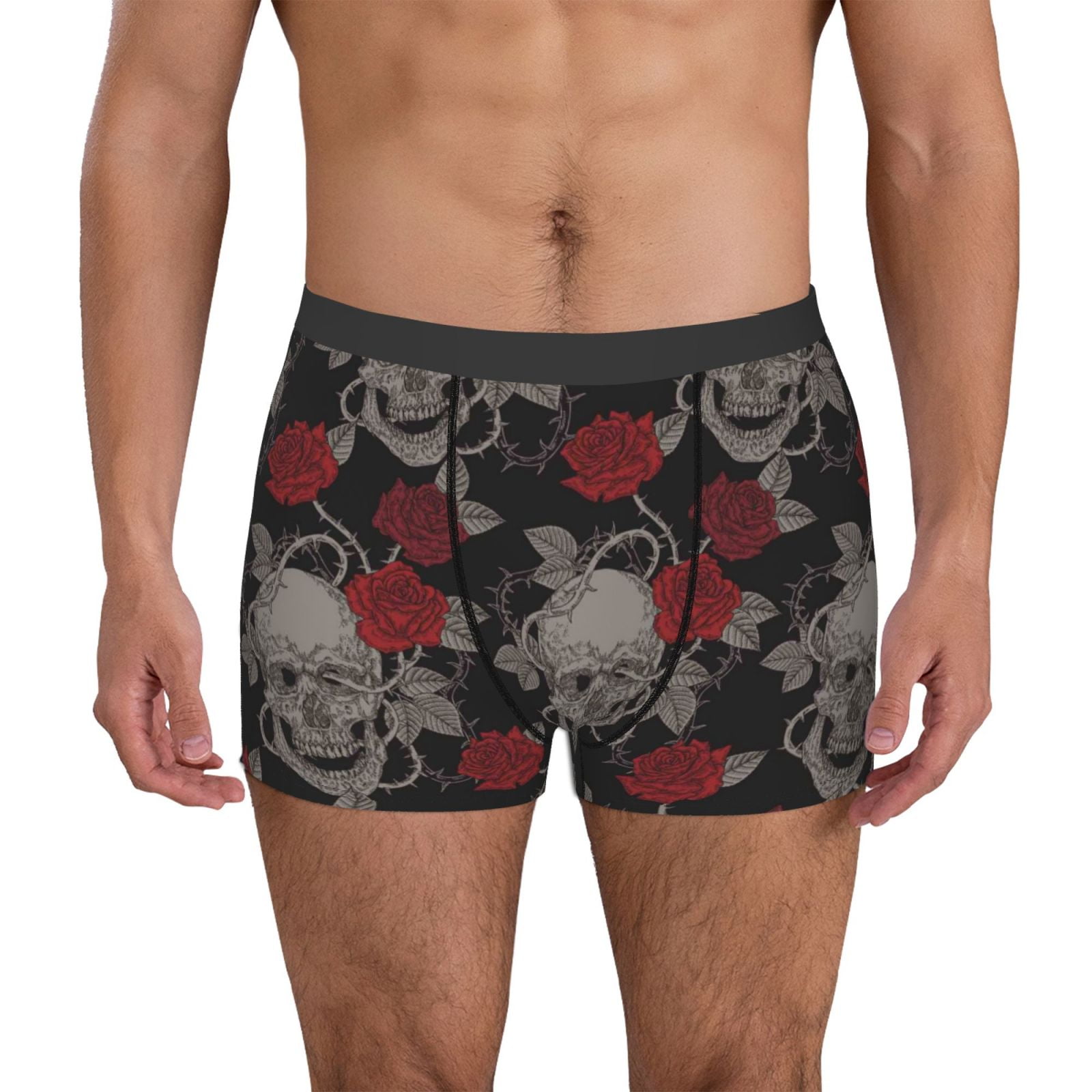 Vsdgher Skull and Red Roses Pattern Men's Boxer Brief Underwear,Soft ...