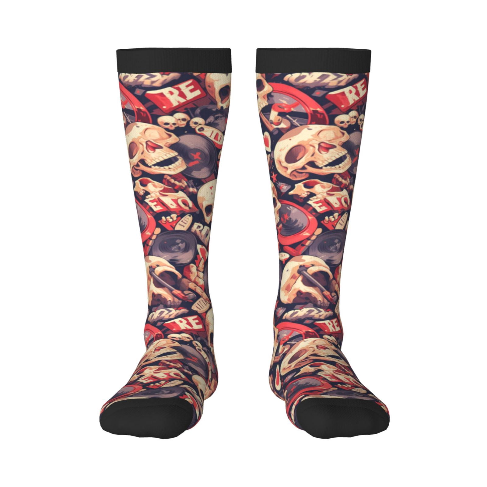 Vsdgher Skull rock record artist Print Thigh High Socks Extra Long ...