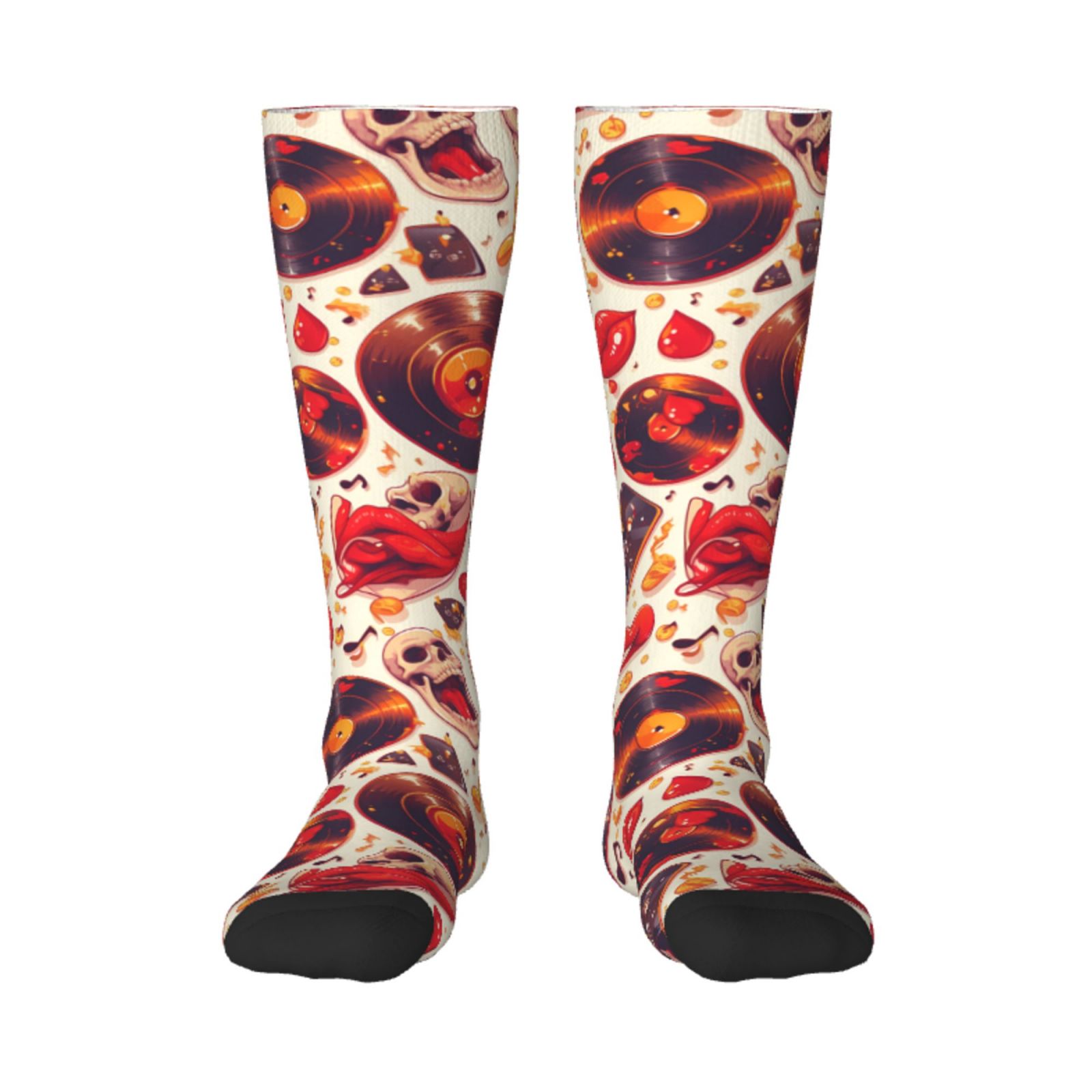 Vsdgher Skull rock record music heart Print Thigh High Socks Extra Long ...