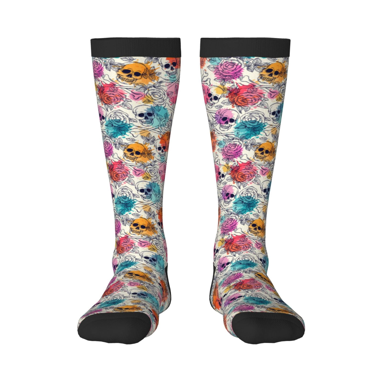 Vsdgher Skulls and Roses Print Thigh High Socks Extra Long Stretchy ...